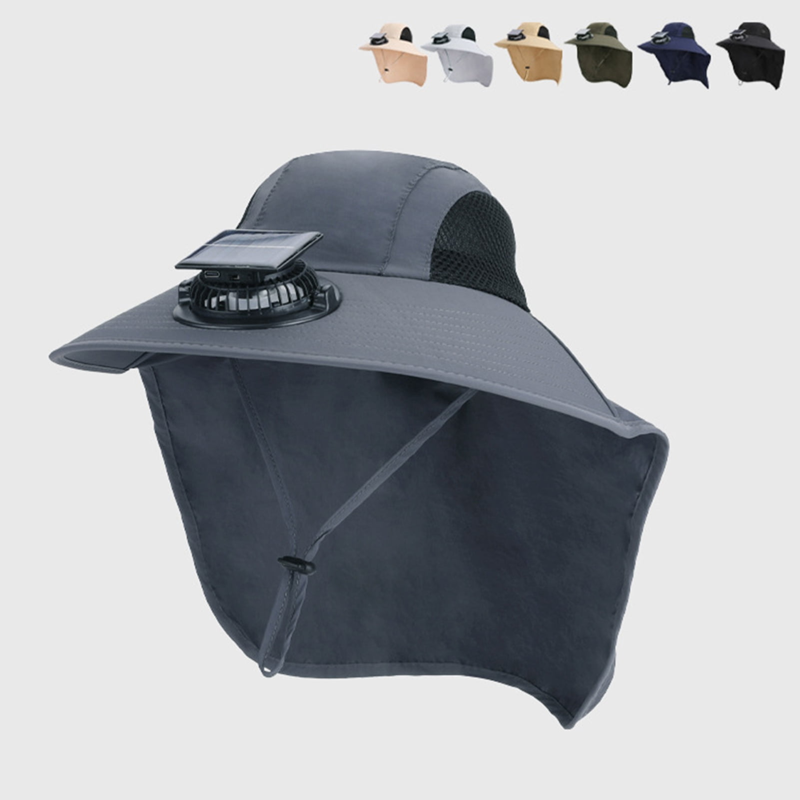 HZLXW Solar Fan Hat Wide-Brimmed Shawl Fishing Hat with Dual-Power Fan ...