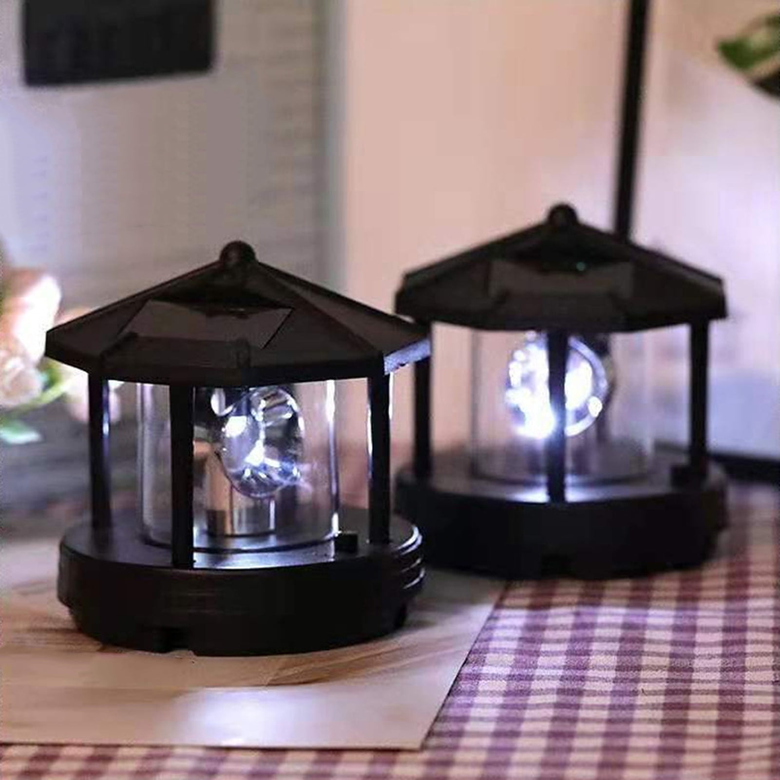 HZLXW Solar Lighthouse Garden Decor Rotating Beacon Light Waterproof ...