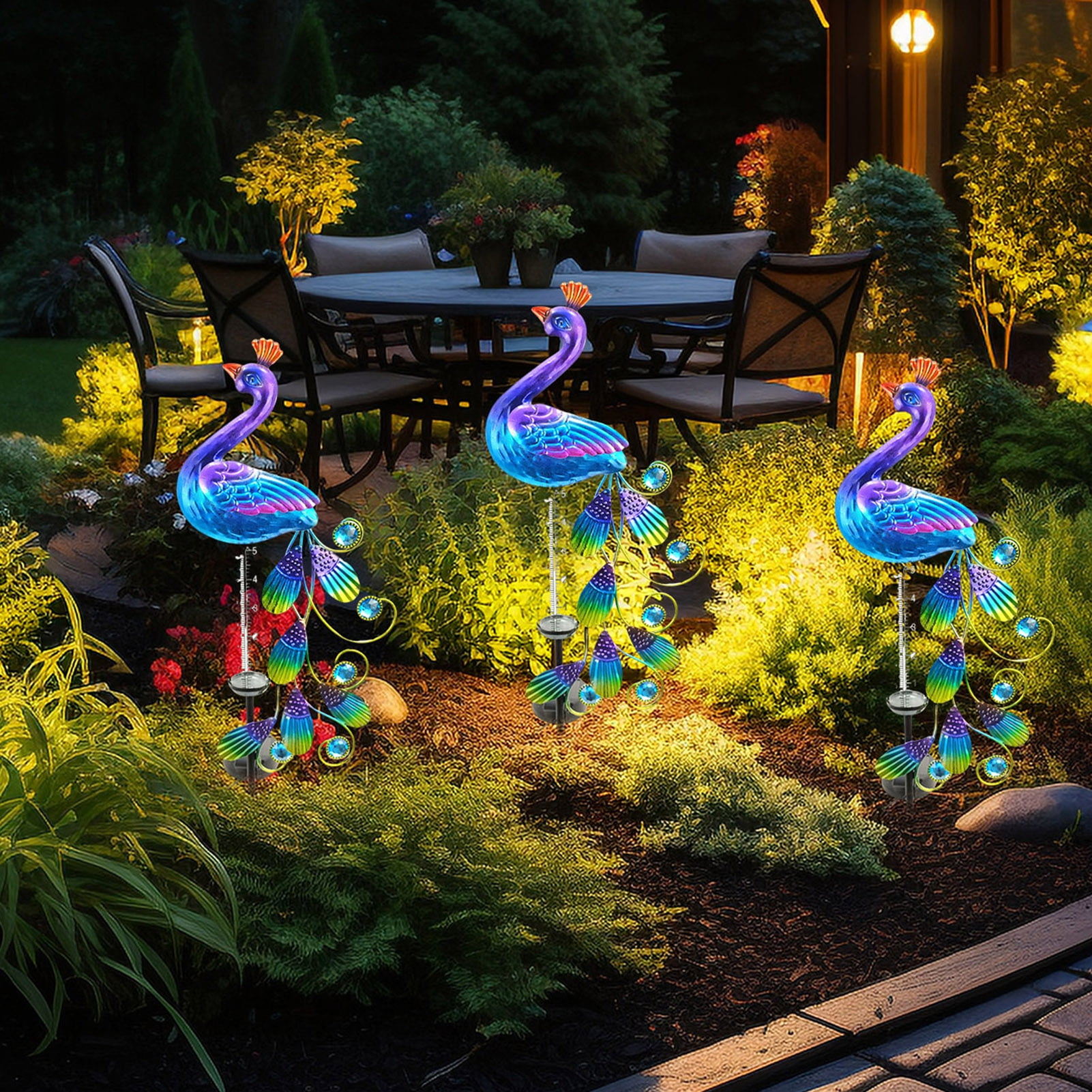 HZLXW Solar Peacock Rain Gauge Outdoor Freeze-Proof Water Gauge Lighted ...