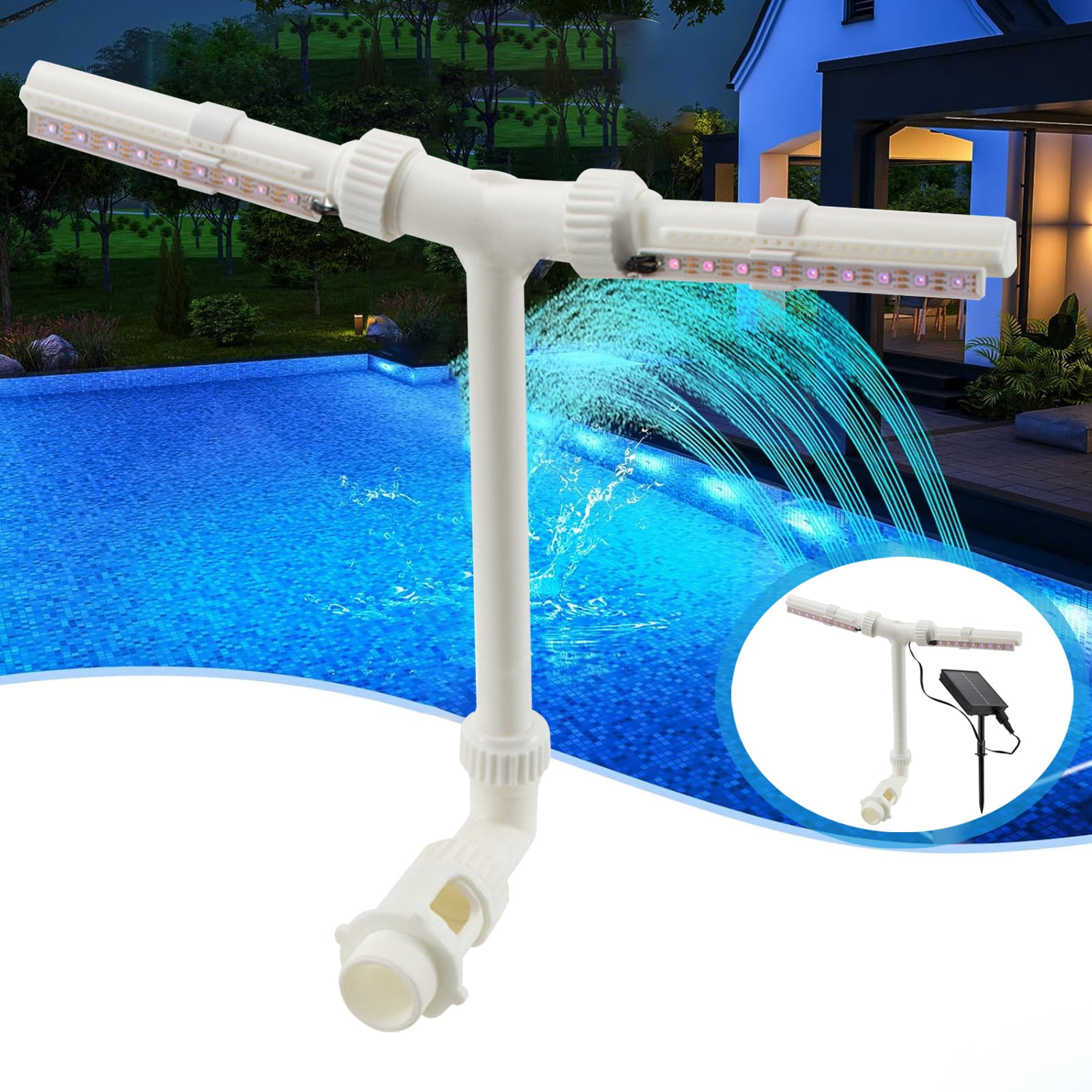 HZLXW Solar Pool Fountain with RGB Color Changing Lights Adjustable ...