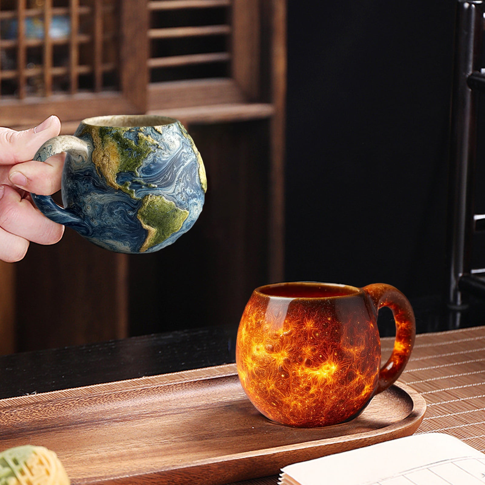 HZLXW Space-Themed Coffee Cups with Ergonomic Handle Dishwasher Safe ...