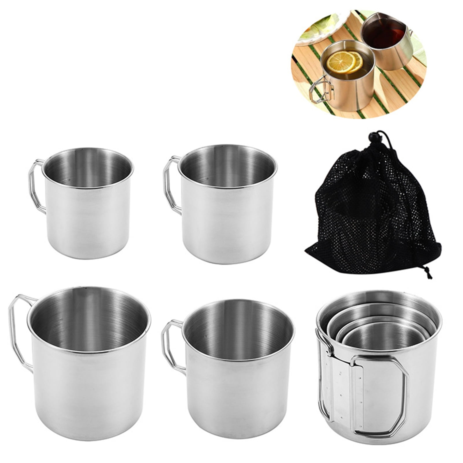 HZLXW Stainless Steel Folding Handle Cup Set with Storage Bag Portable ...