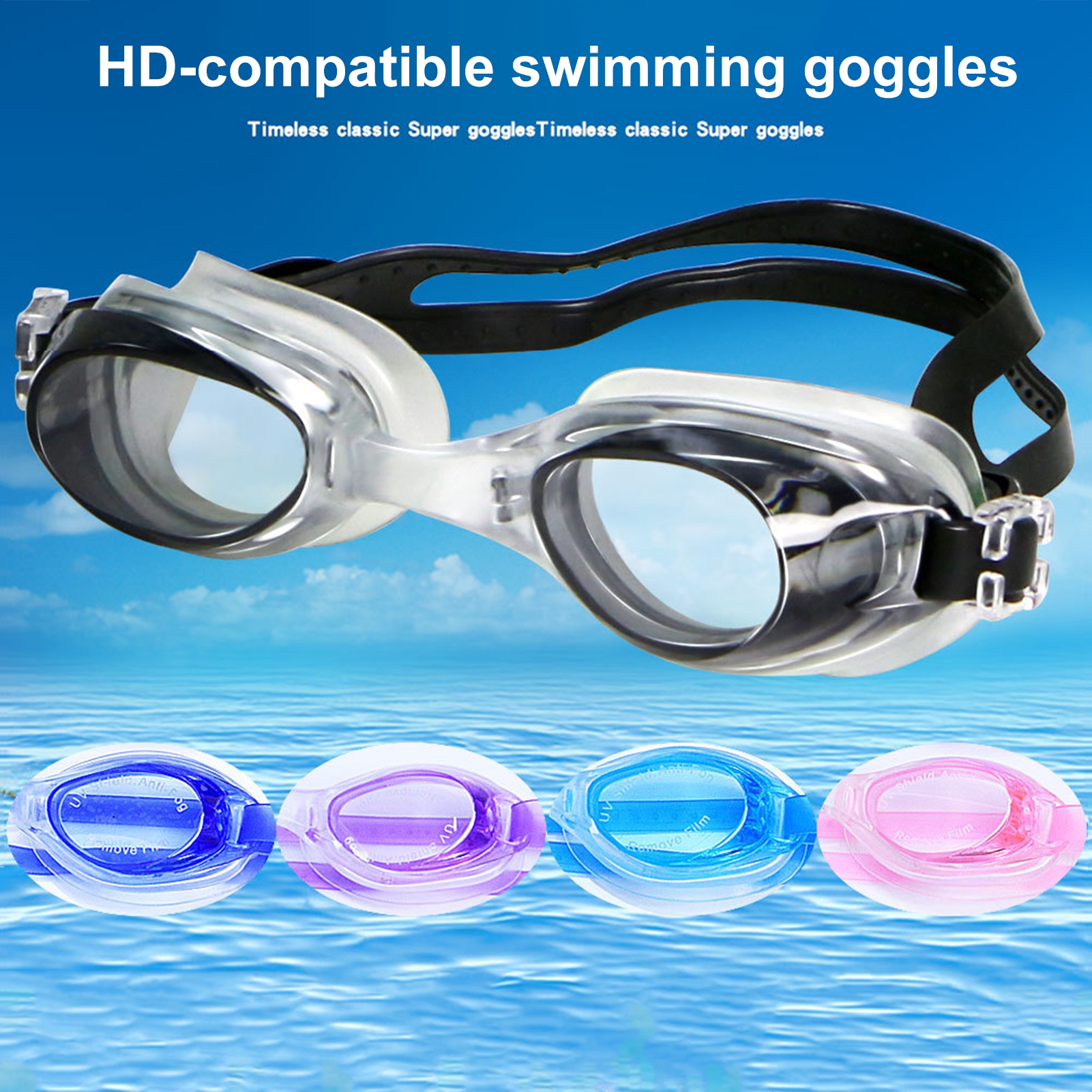 HZLXW Swimming Goggles Water-Resistant Adjustable Impact-Resistant UV Protection with Elastic ...