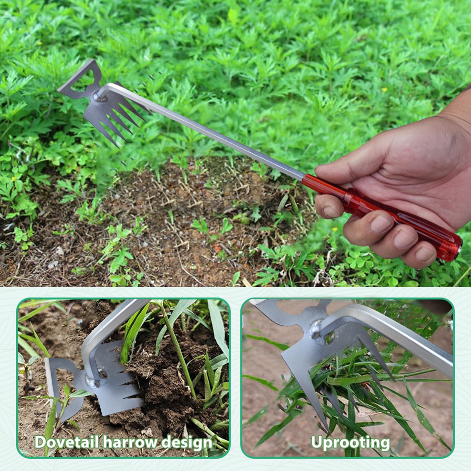 HZLXW Weed Puller Tool 6 Teeth Steel Forged Hand Weeder 2-in-1 Manual ...