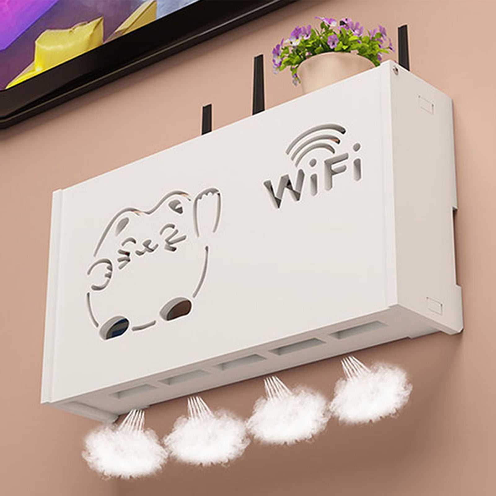 HZLXW WiFi Router Storage Box Wall Mount Wooden Router Shelf Organizer ...