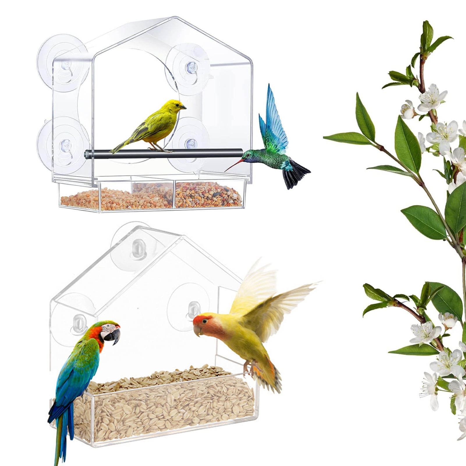 HZLXW Window Bird Feeder with Strong Suction Cups Clear Plastic Bird ...