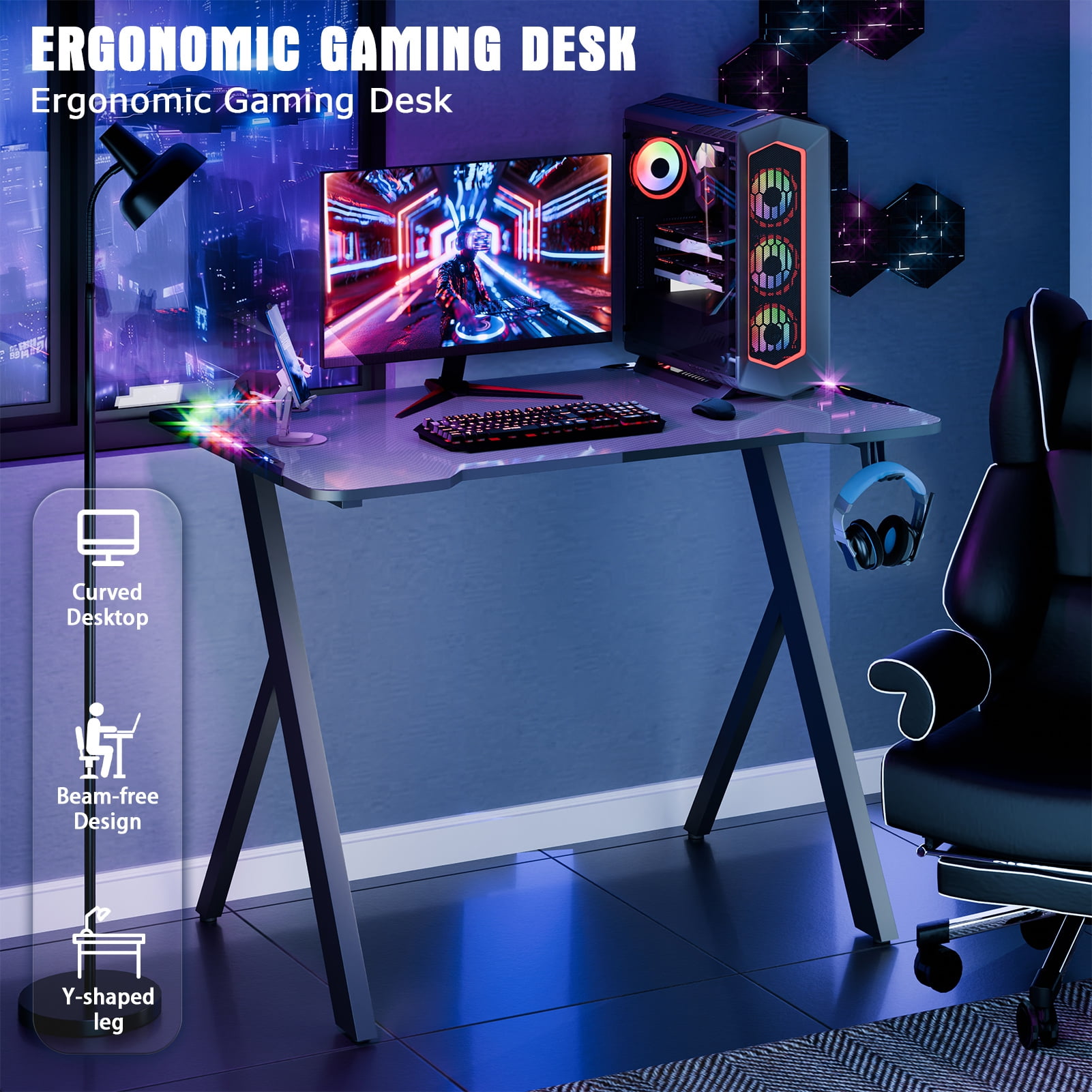 HZLXW With Lights, Simple Gaming Desk Desktop Computer Desk, Home Study ...