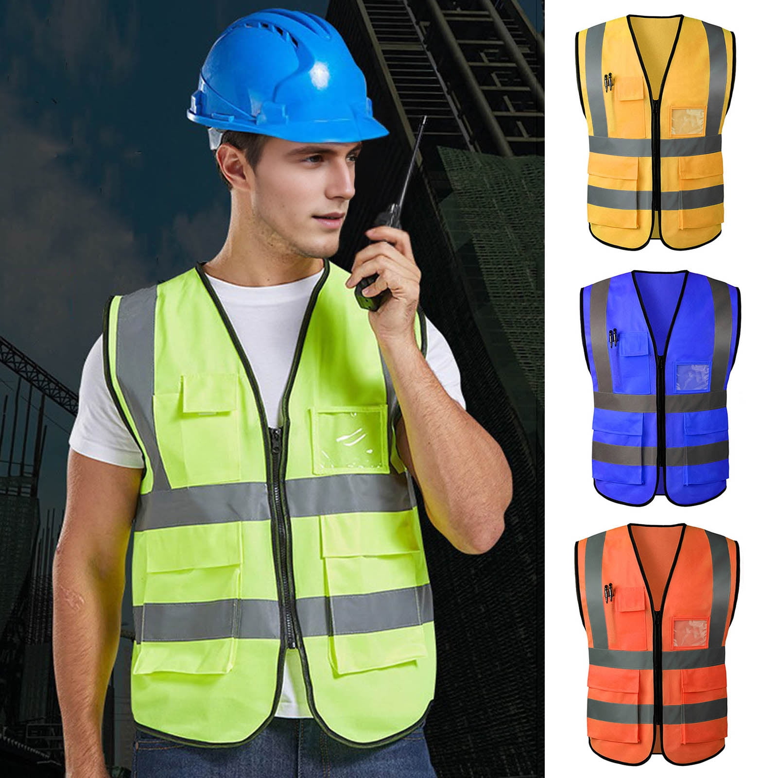 HZLXW Work Waistcoat Men Women Reflective Vest V-Neck Sleeveless Zipper ...