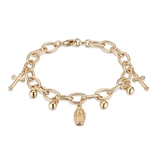 HZMAN 14K Gold Plated Cable Chain Bracelet for Women Dainty Rosary Bead ...