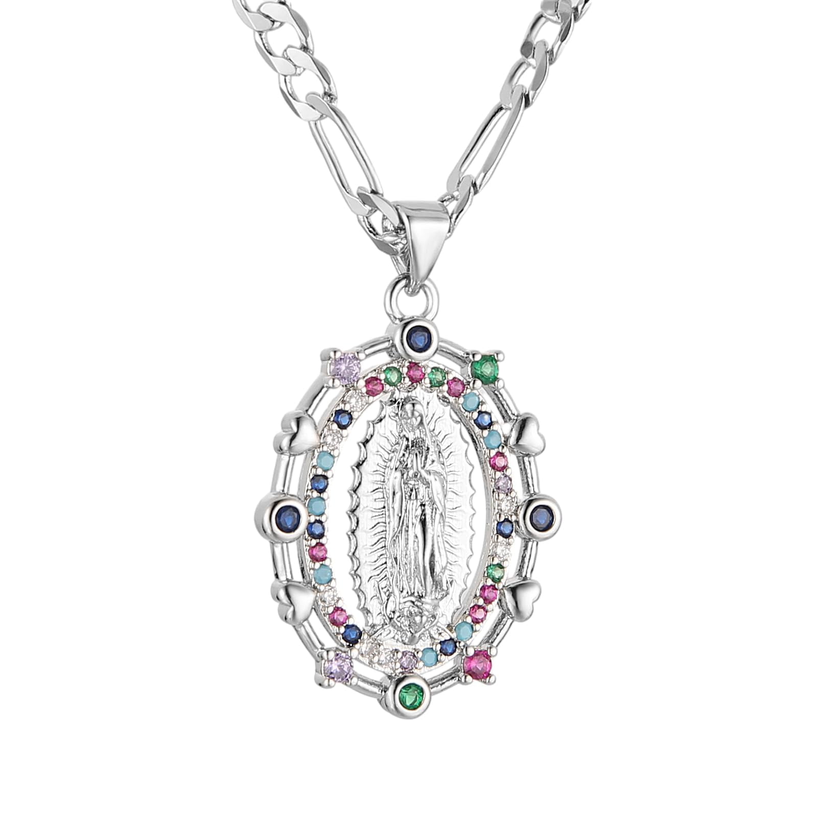 HZMAN 14K Gold Plated Oval Cutout Heart Virgin Mary Prayer Necklace ...