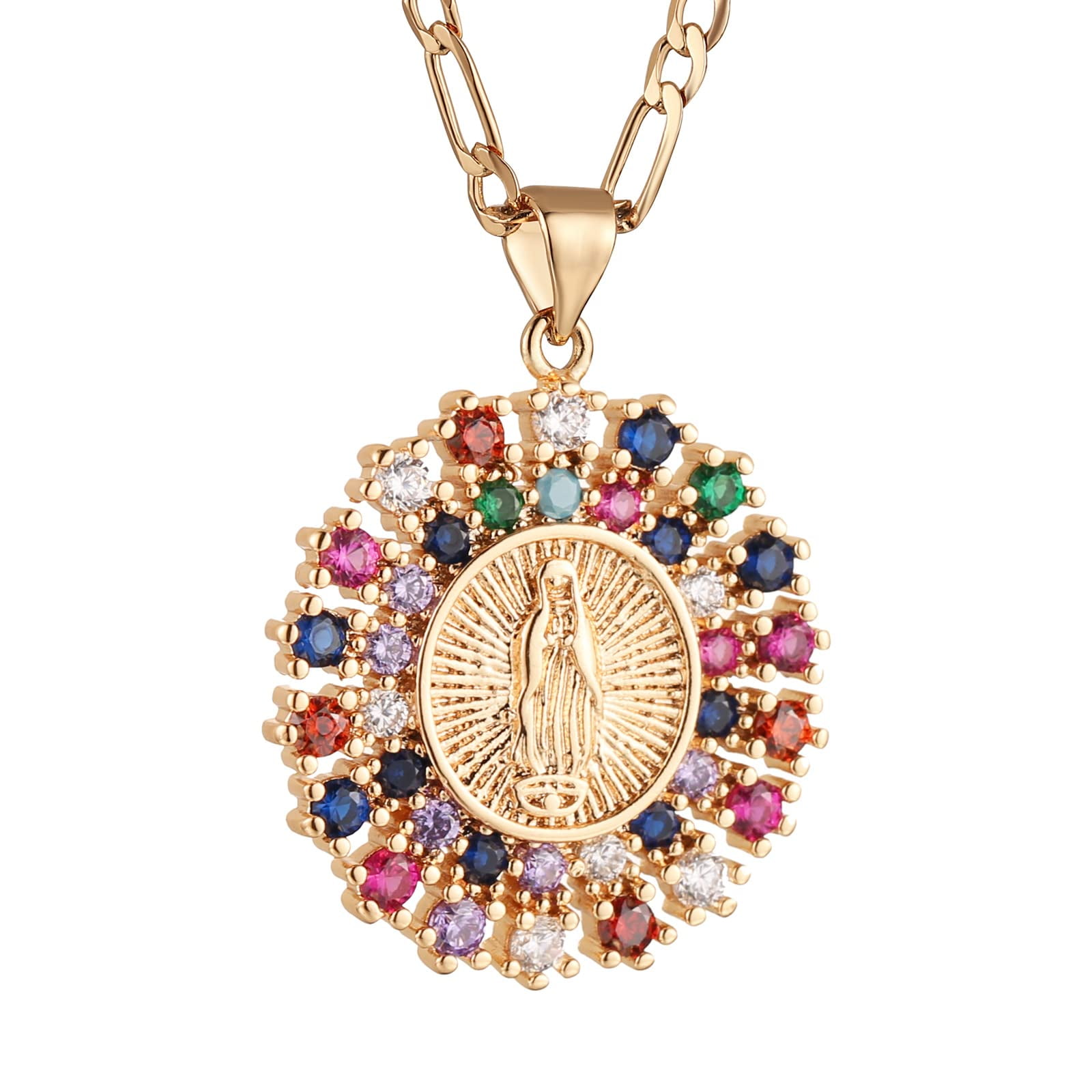 HZMAN 14K Gold Plated Round Hollow Virgin Mary Prayer Necklace Our Lady ...