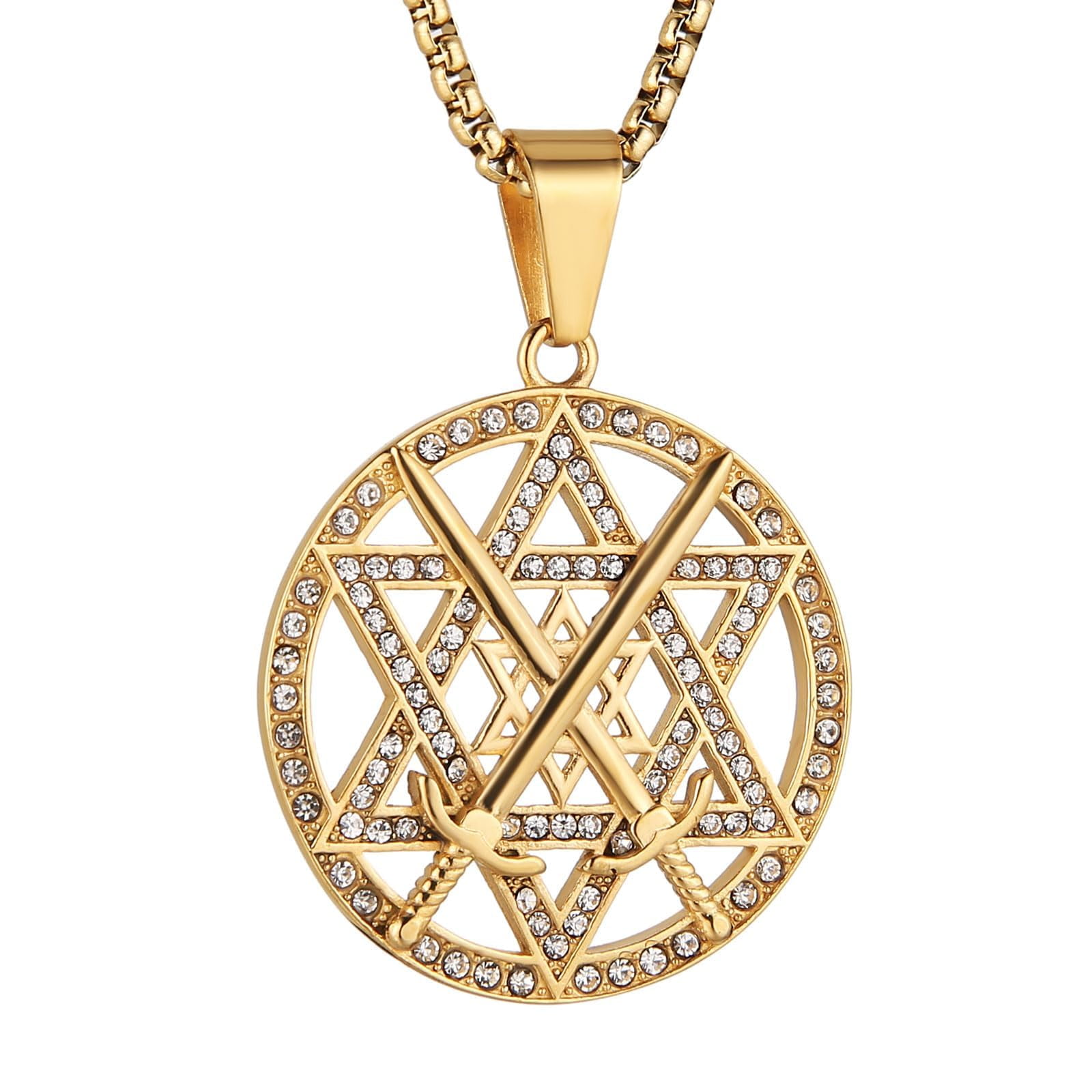 HZMAN 18K Gold Plated Seal of Solomon Hexagram Necklace for Men ...