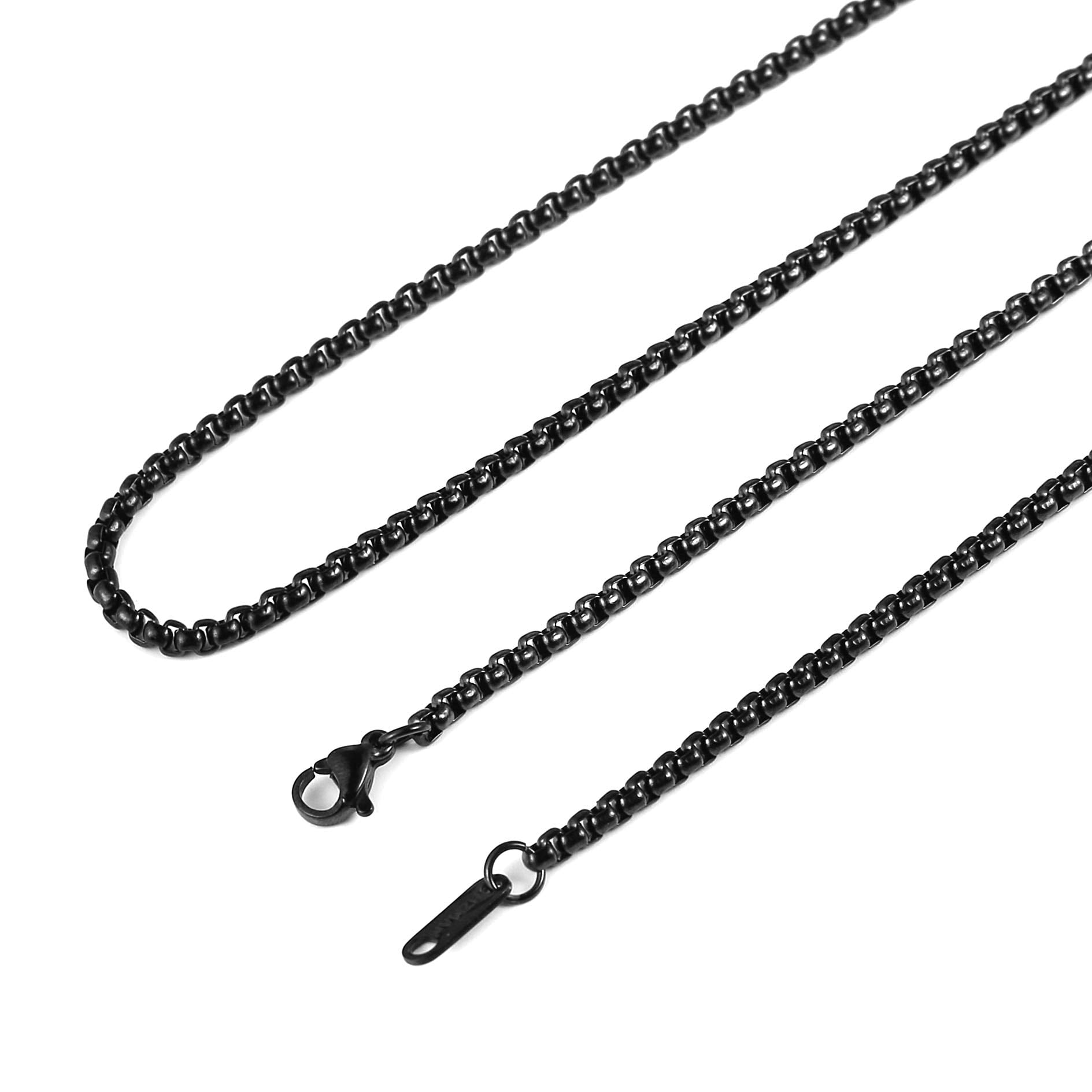 HZMAN 3mm Rolo Chain for Men Women Black Stainless Steel Men's Chain ...