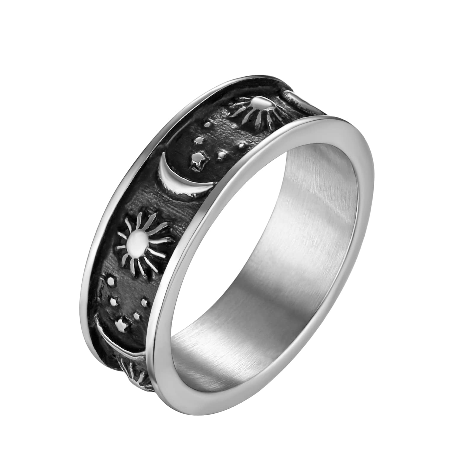 HZMAN 8mm Moon Star Sun Statement Ring Stainless Steel Boho Jewelry for ...