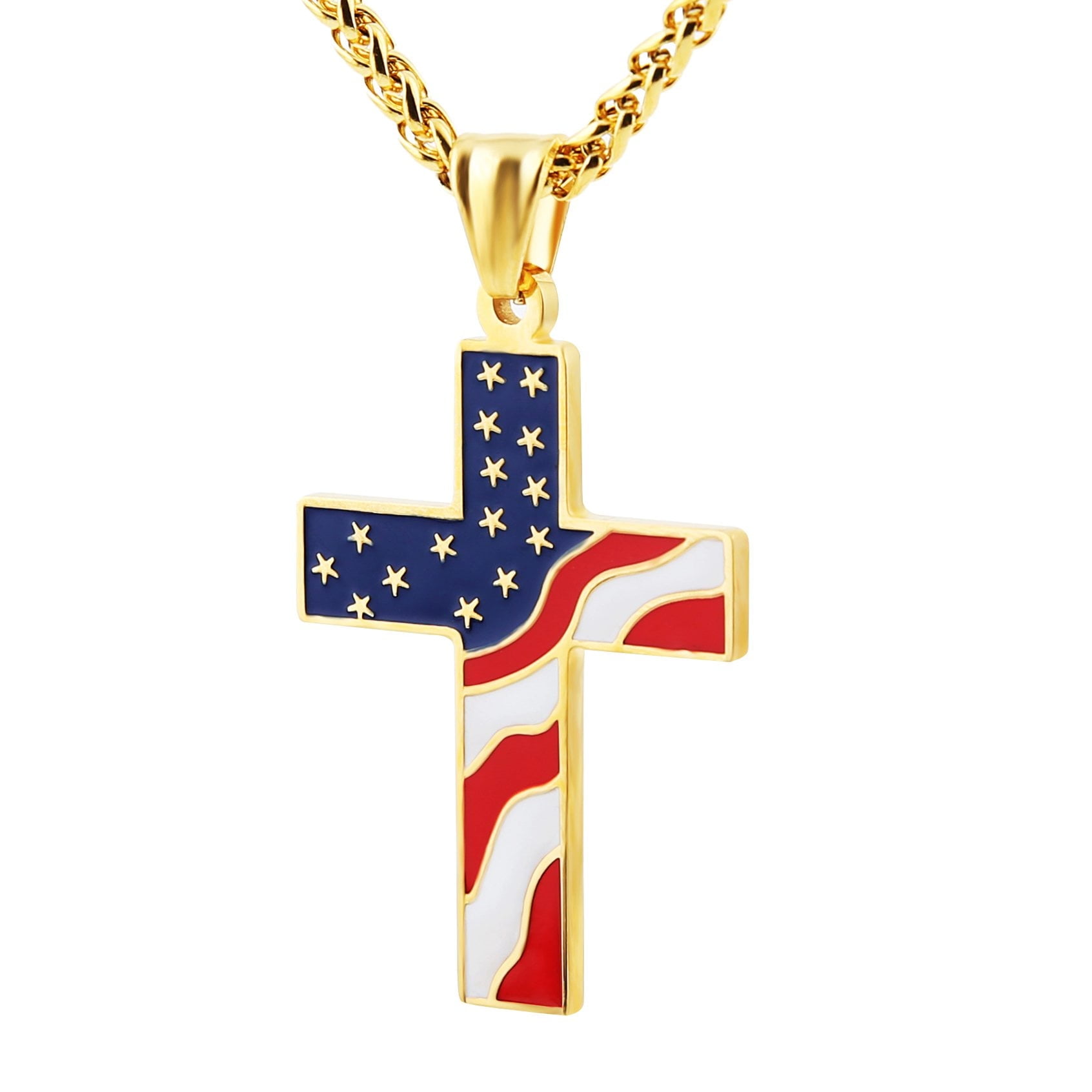 HZMAN American Flag Patriotic Cross Religious Jewelry Pendant Necklace ...