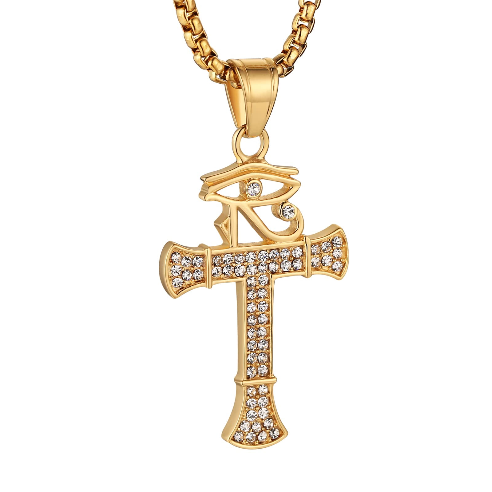 HZMAN CZ Eye of Horus Egypt Protection Pendant Coptic Ankh Cross ...