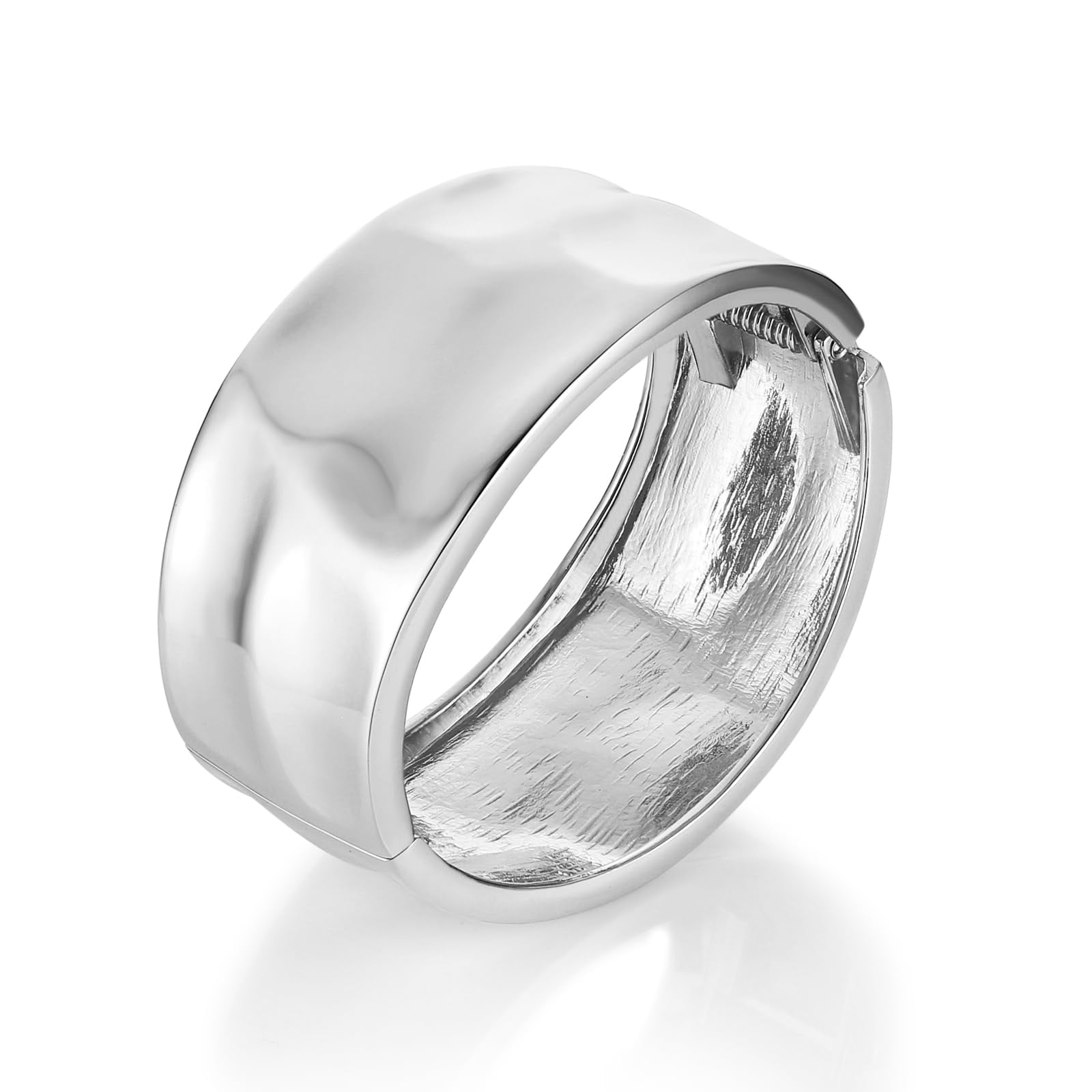 Hzman, Chunky Silver Cuff Bracelet, Hammered Open Hinge, Wide Bangle ...