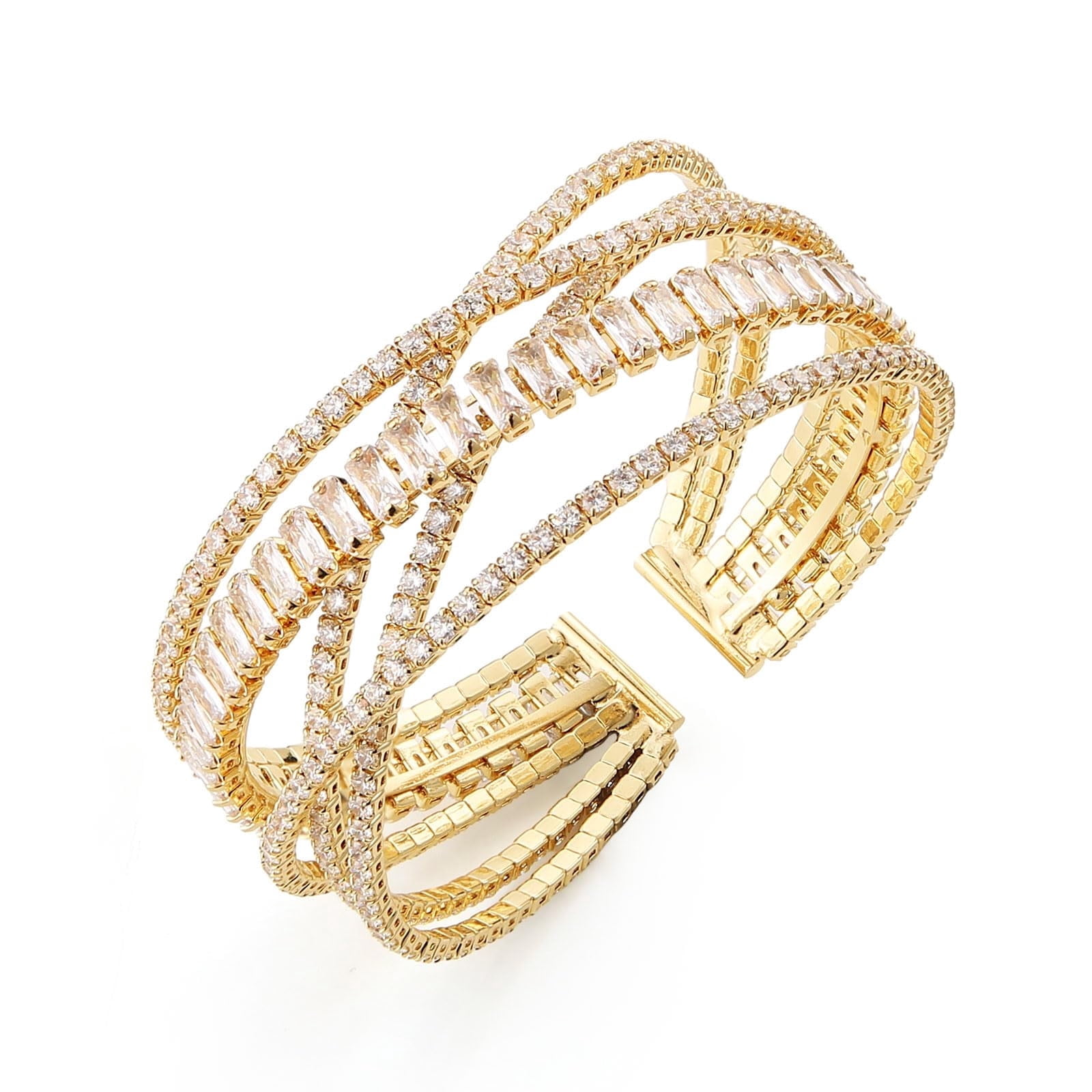 HZMAN Crystal Rhinestone Cuff Bracelet for Women Dainty MultiLayer Gold ...