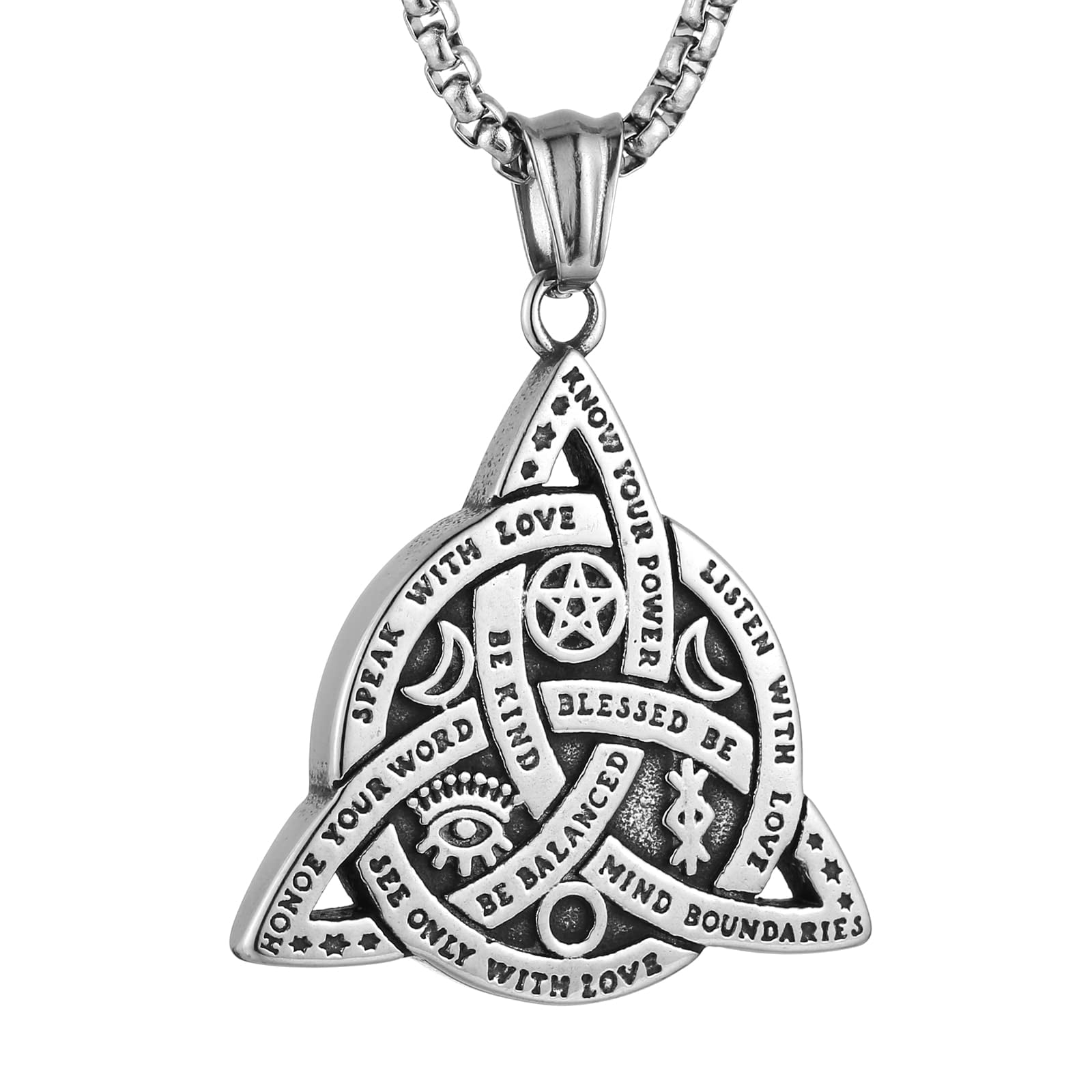 HZMAN Double Sided Stainless Steel Triple Goddess Triquetra Necklace ...
