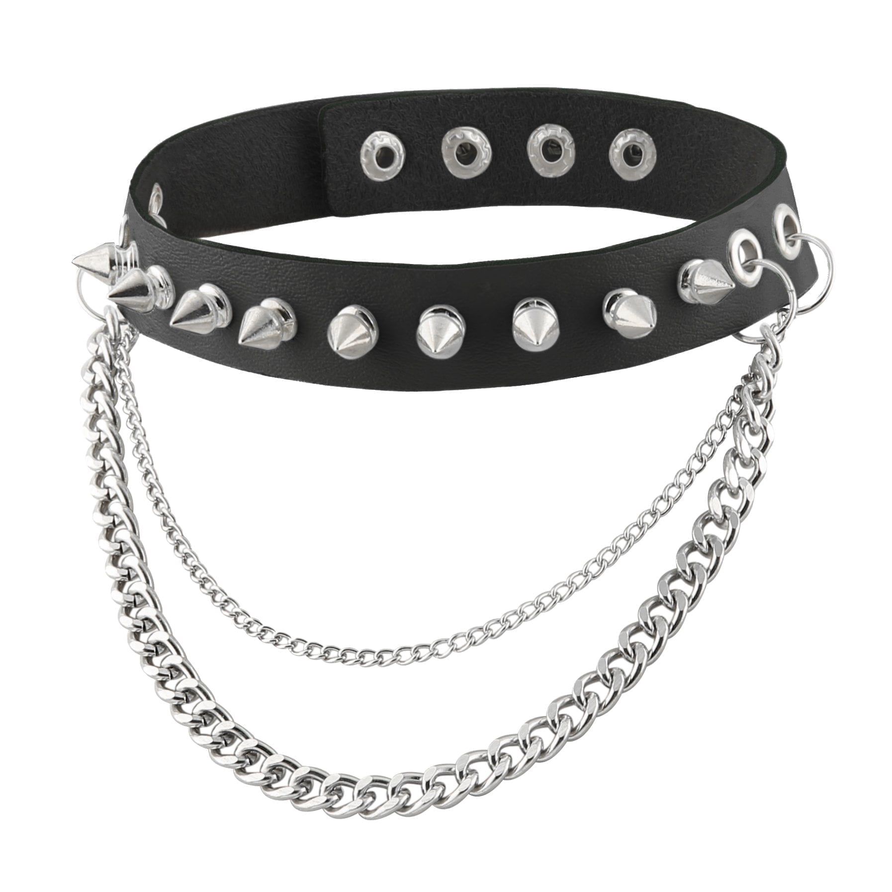 Hzman Punk Goth Metal Spike Studded Leather Collar Necklace, Adjustable ...