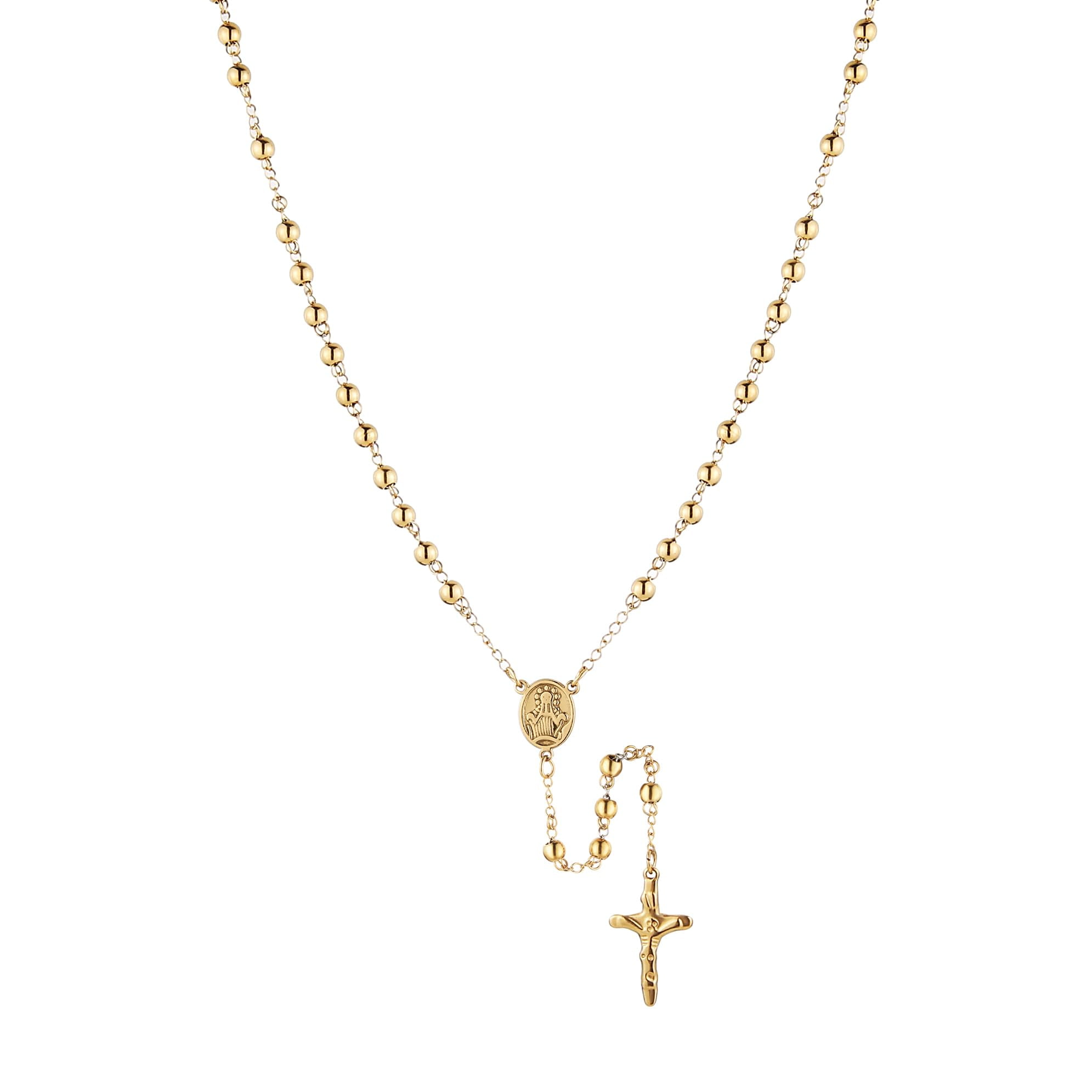 HZMAN Gold Rosary Beads Cross Necklace for Women Stainless Steel Heavy ...