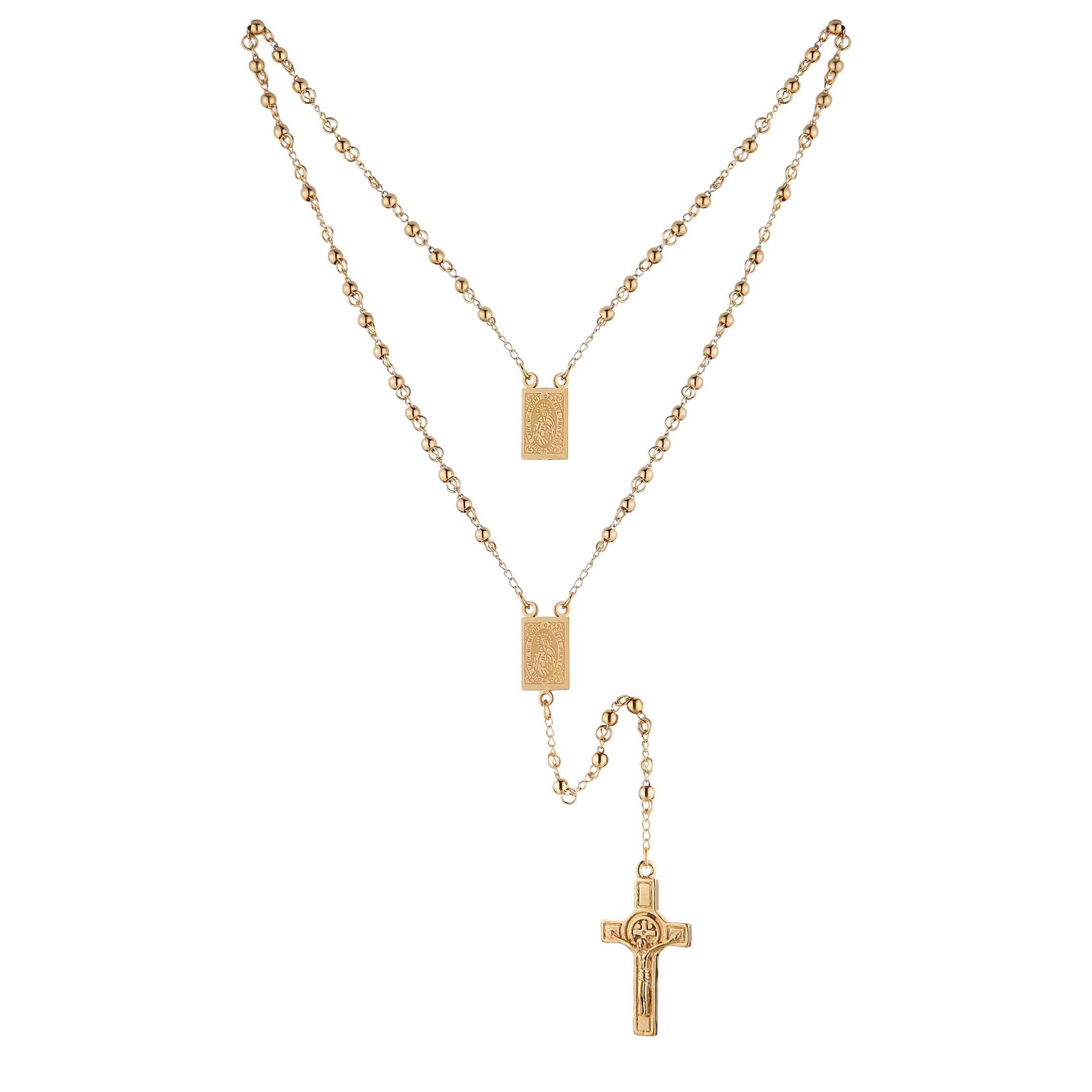 HZMAN Gold Rosary Beads Cross Necklace for Women Stainless Steel Heavy ...