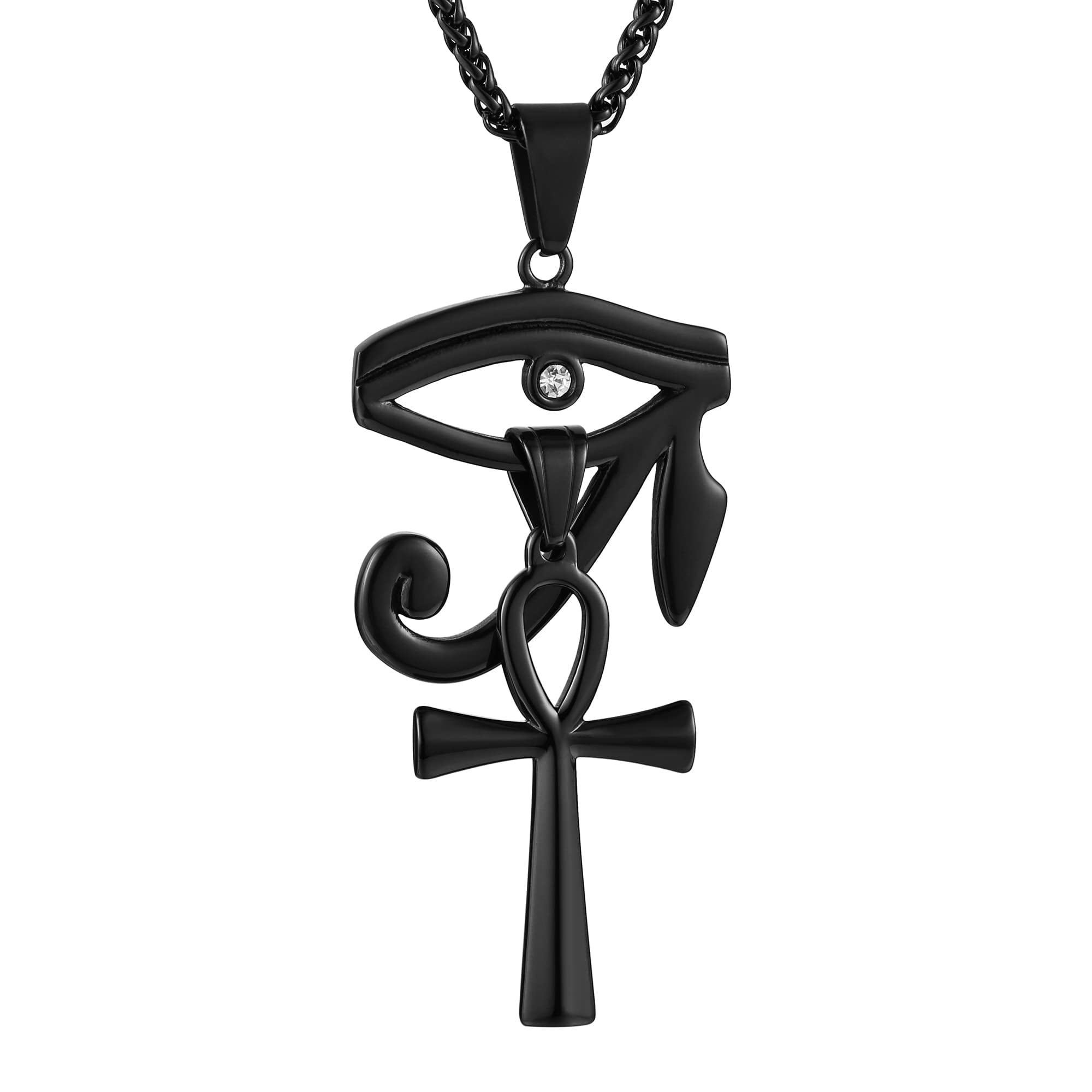 HZMAN Gold Stainless Steel Eye of Horus Egypt And Coptic Ankh Cross ...
