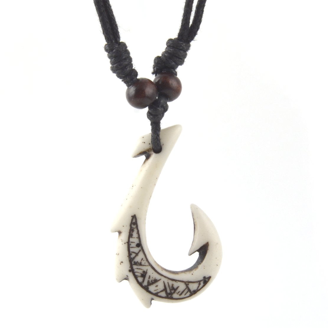 HZMAN Hawaiian White Fish Hook Pendant Hemp Cord Chain - Maori Tribal ...