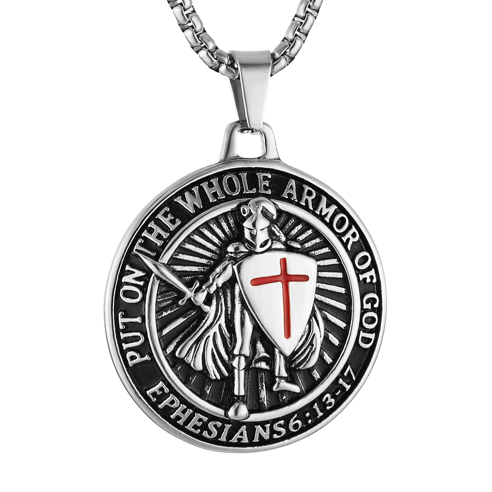 HZMAN Men's Knights Templar Stainless Steel Necklace, Armor of God ...