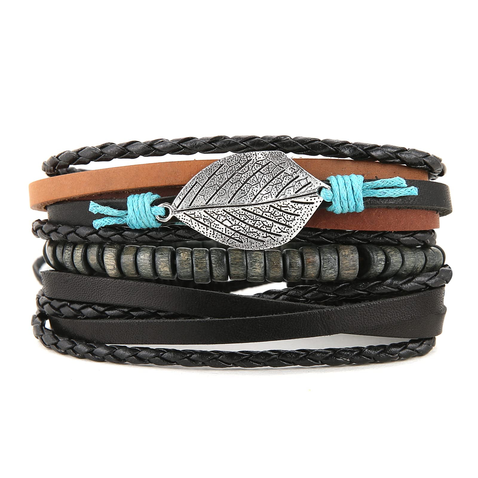HZMAN Leather Bracelet for Men Women Handmade Braided Rope Multilayer ...