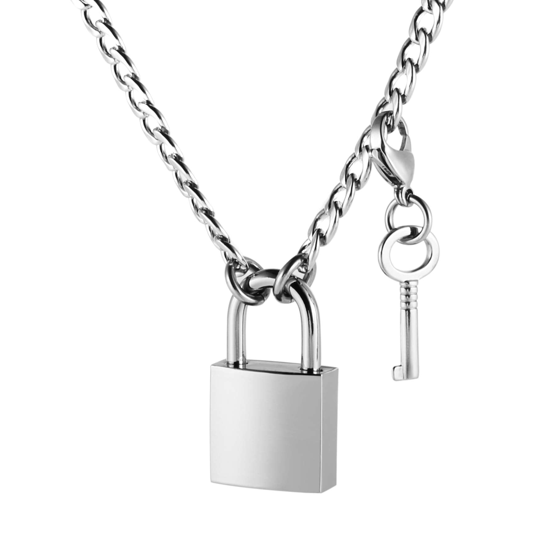 HZMAN Lover Heart Padlock Necklace, 24 Inch Stainless Steel Chain ...