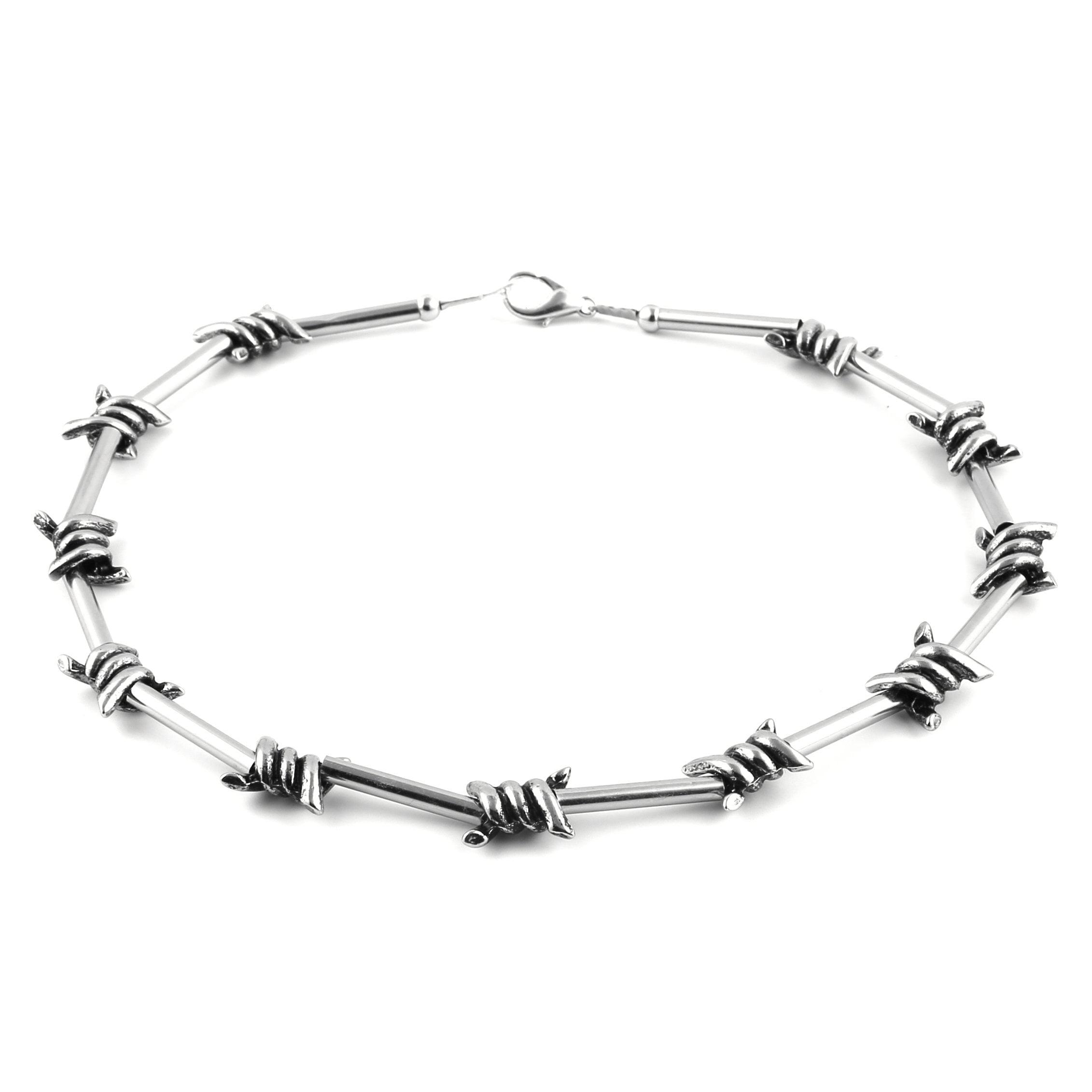 HZMAN Men's Punk Gothic Alloy Barbed Wire Necklace 20 Inch (Silver ...
