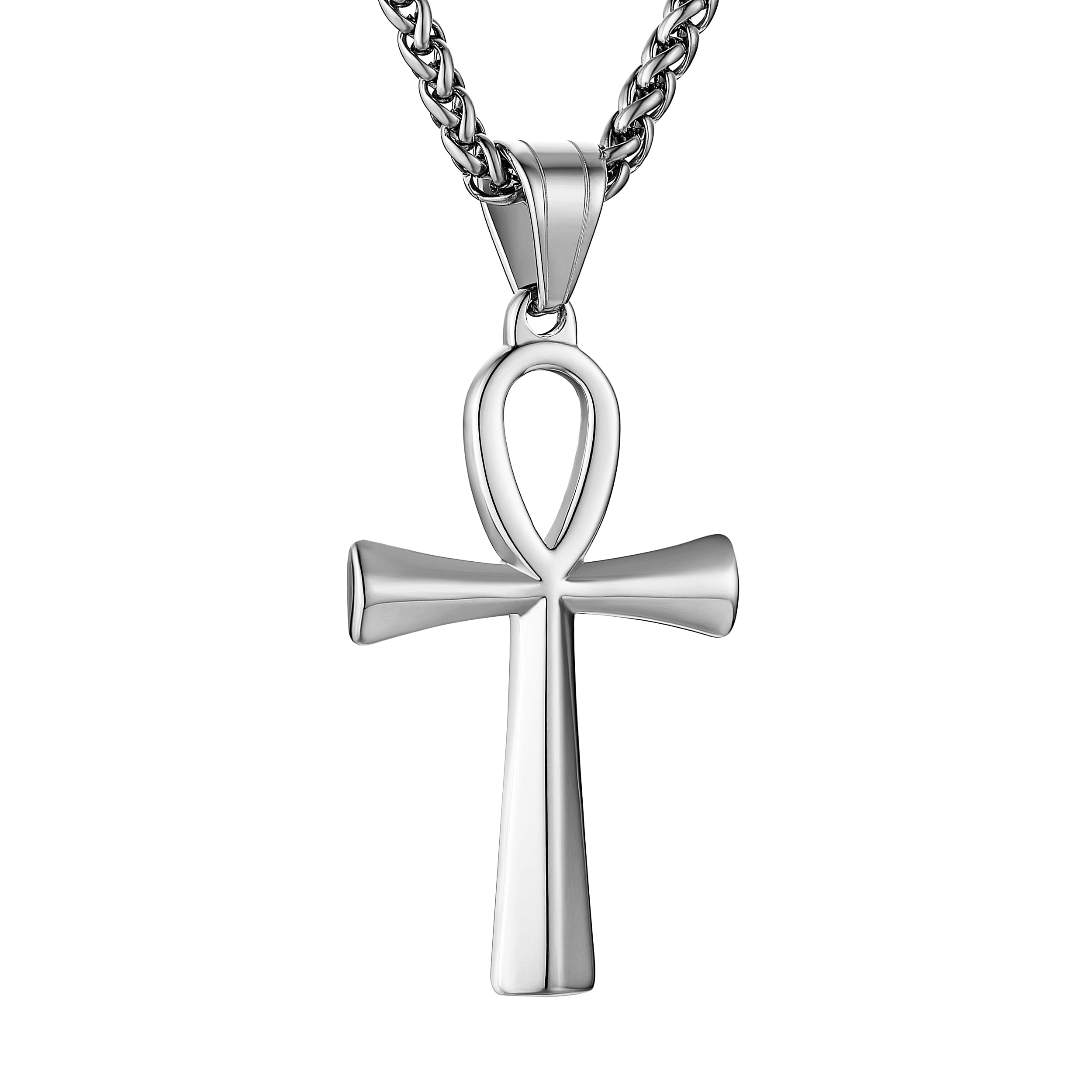 Hzman, Men's Stainless Steel Ankh Cross Pendant, 22+2" Rope Chain ...