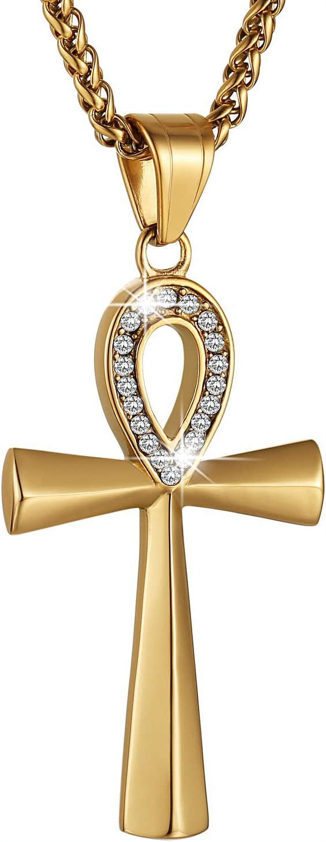 HZMAN Men's Stainless Steel Coptic Ankh Cross Religious Pendant ...