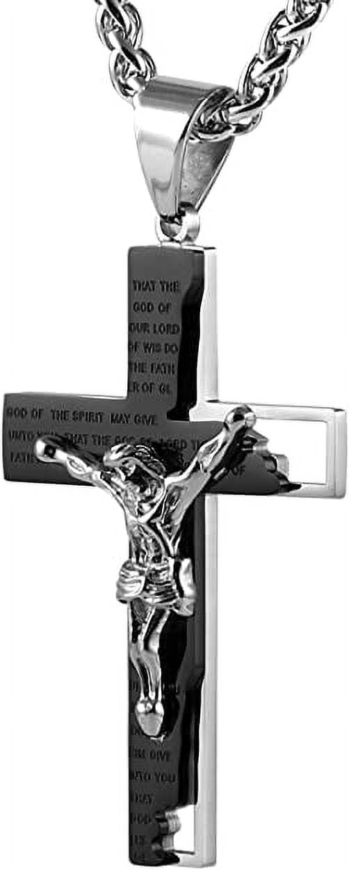 Hzman Men's Stainless Steel Cross Pendant Necklace 22+2" Chain ...