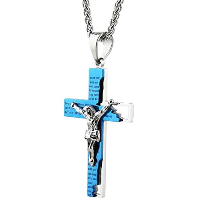 HZMAN Men's Stainless Steel Cross Crucifix Bible Prayer Pendant ...