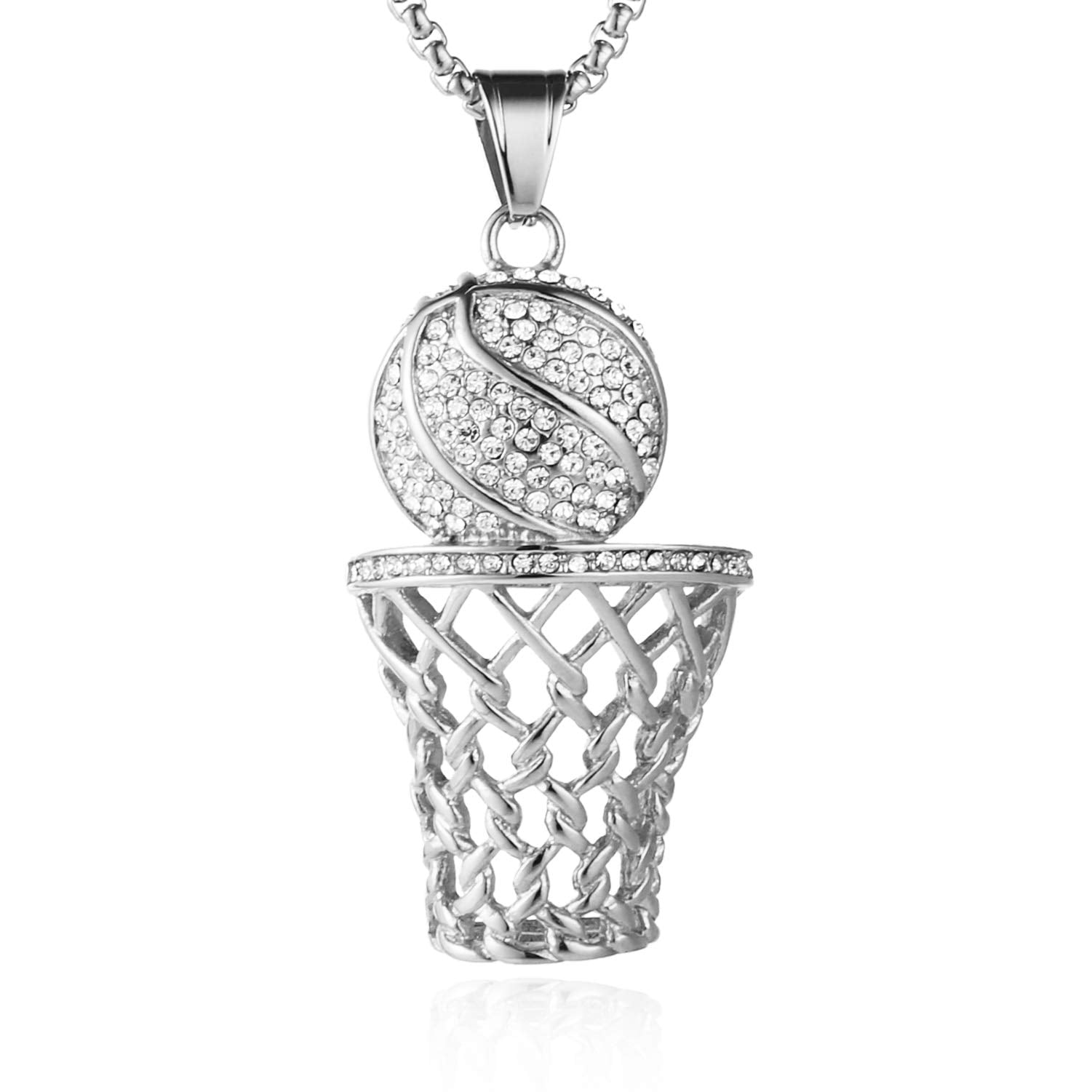 HZMAN Mens 18k Gold Silver Plated Basketball Rim CZ Inlay Pendant Hip ...