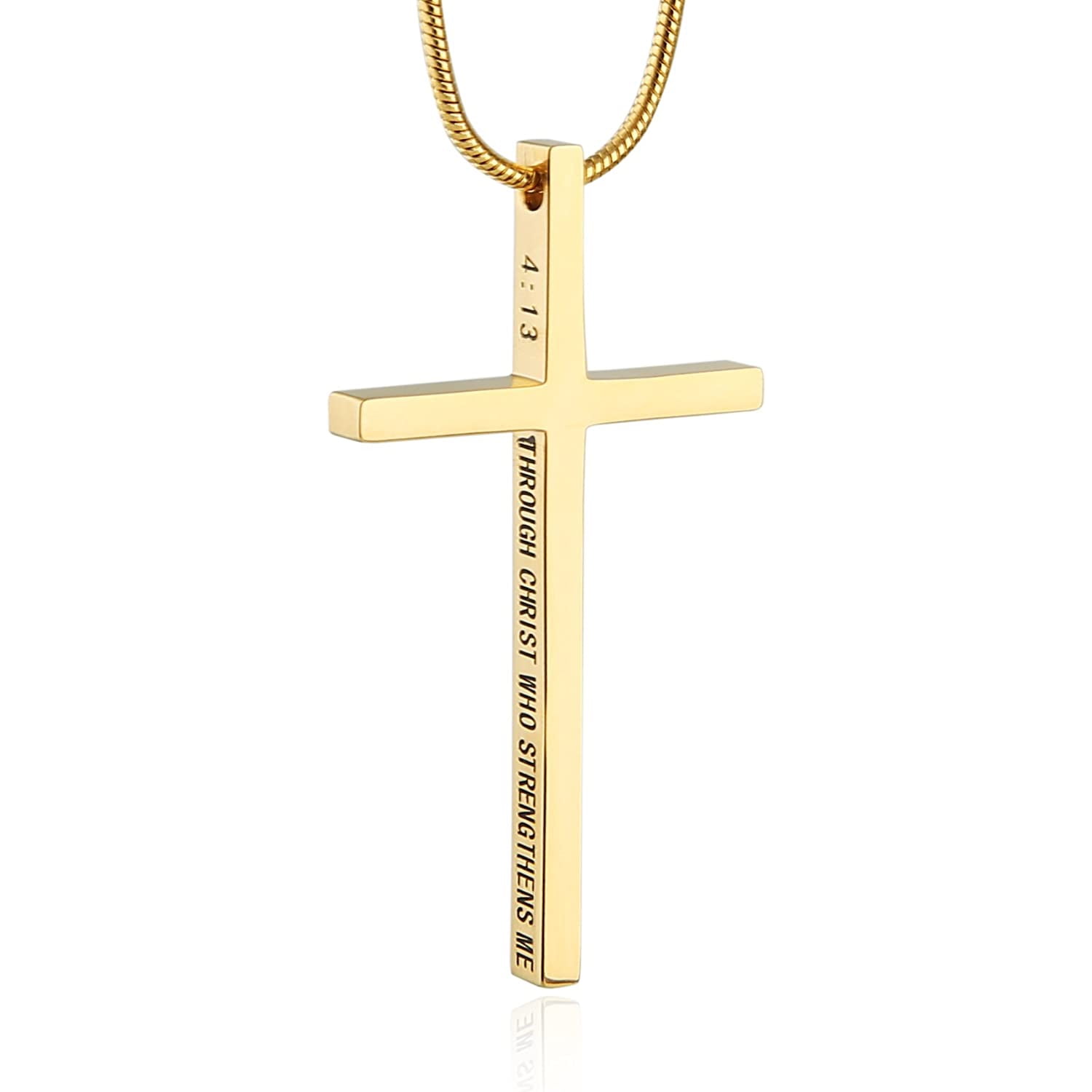HZMAN Philippians 4:13 Cross Pendant Strength Bible Verse Stainless ...