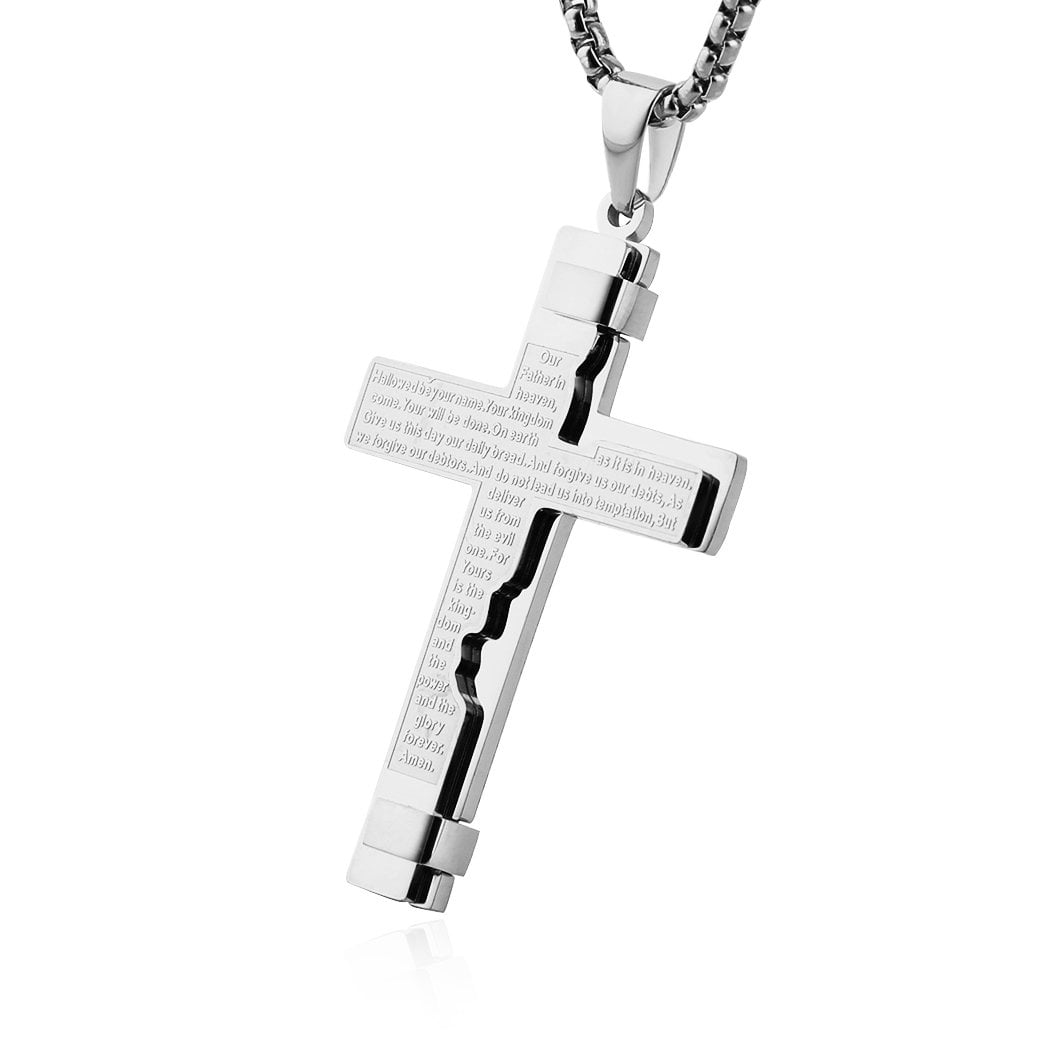 HZMAN Religion Cross Lord's Prayer Stainless Steel Pendant Necklace ...