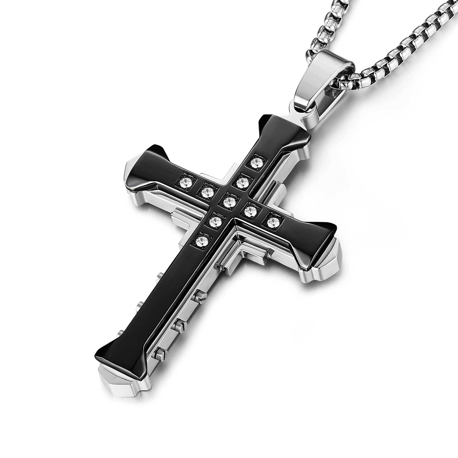 HZMAN Religion Men's Large Byzantium Stainless Steel Cubic Zirconia ...