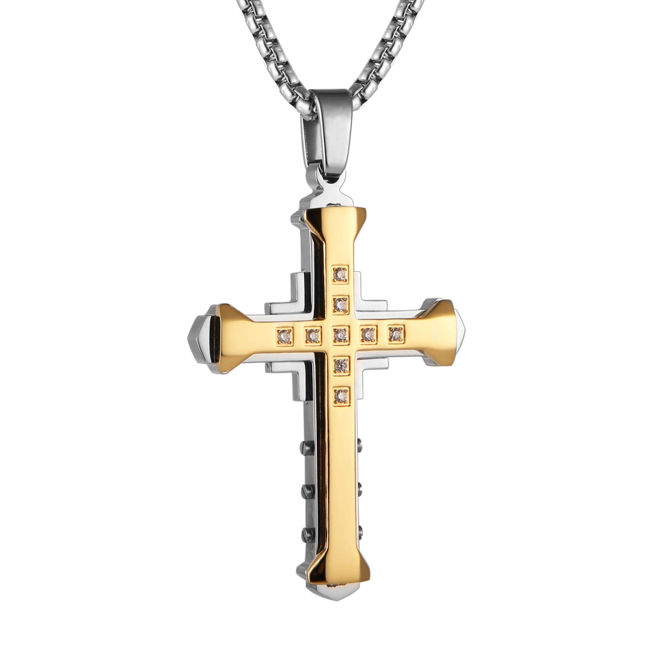 HZMAN Religion Men's Large Byzantium Stainless Steel Cubic Zirconia ...