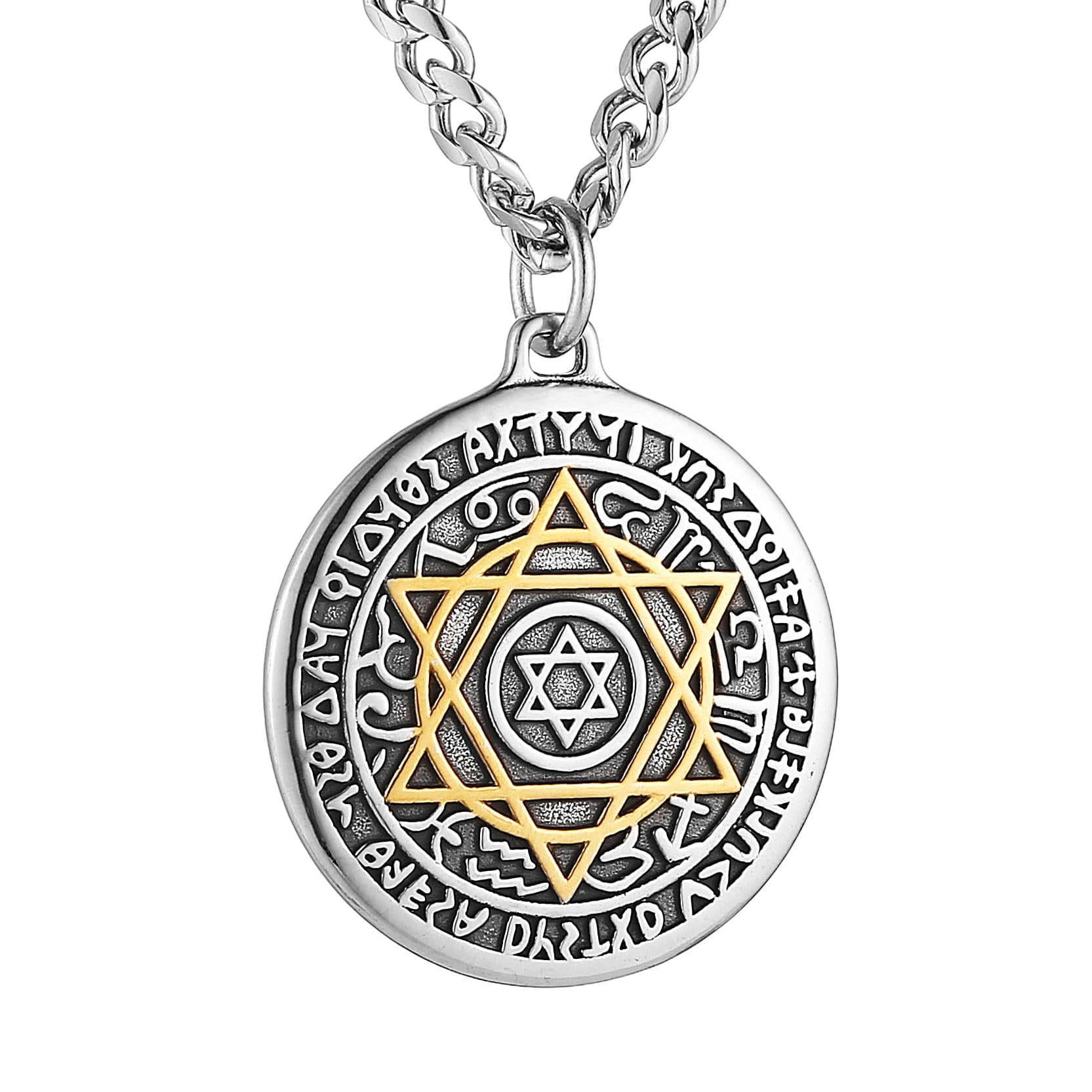 HZMAN Seal of Solomon Necklace for Men Stainless Steel Retro Hexagram ...