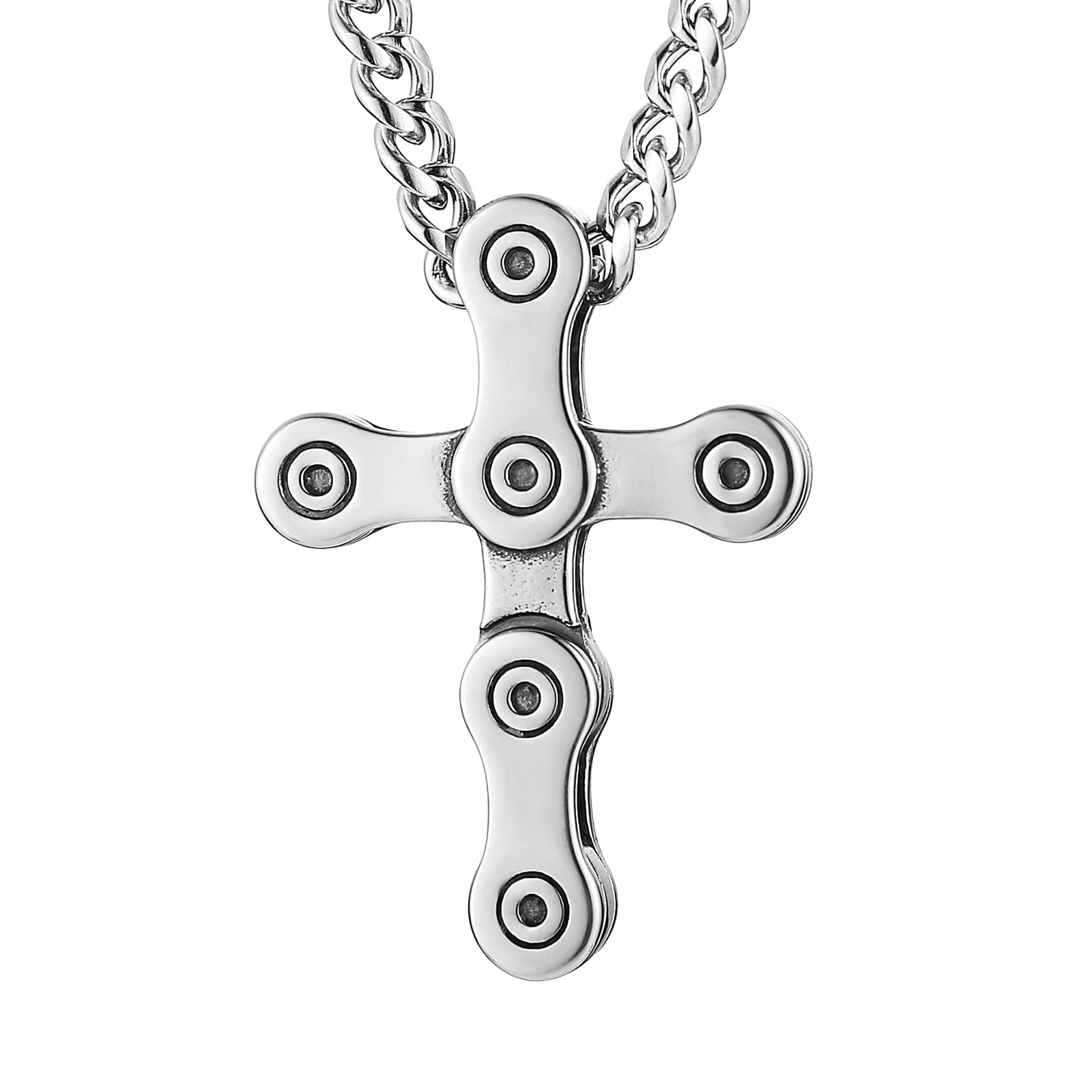 HZMAN Silver Cross Necklace for Men Hip Hop Stainless Steel Rotatable ...