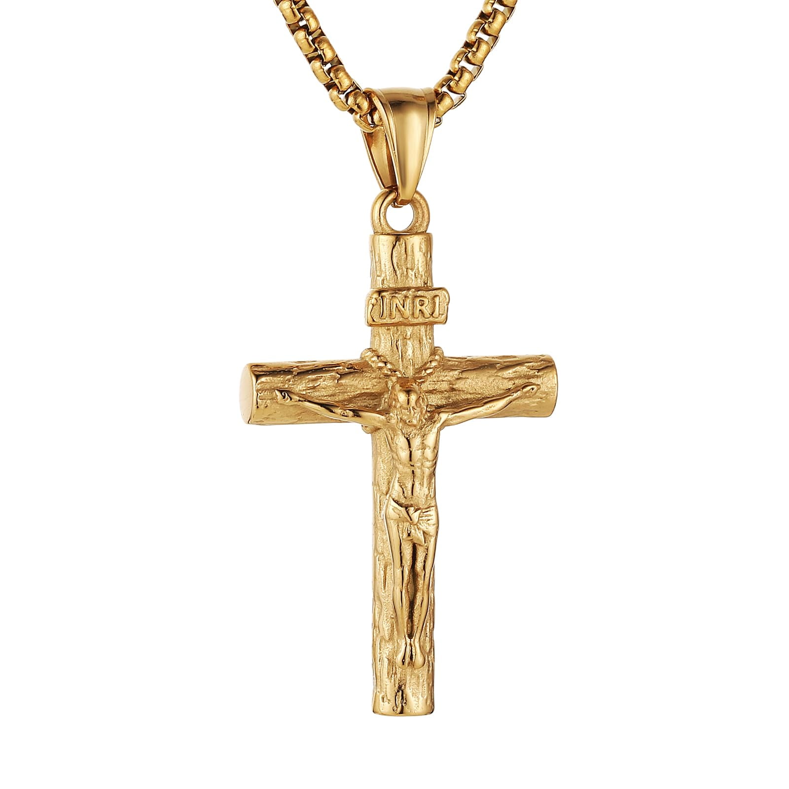 HZMAN Stainless Steel Gold Jesus Crucifix Cross Necklace Religious INRI Cross Pendant for Men ...