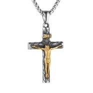 HZMAN Men's Stainless Steel Cross Crucifix Bible Prayer Pendant ...
