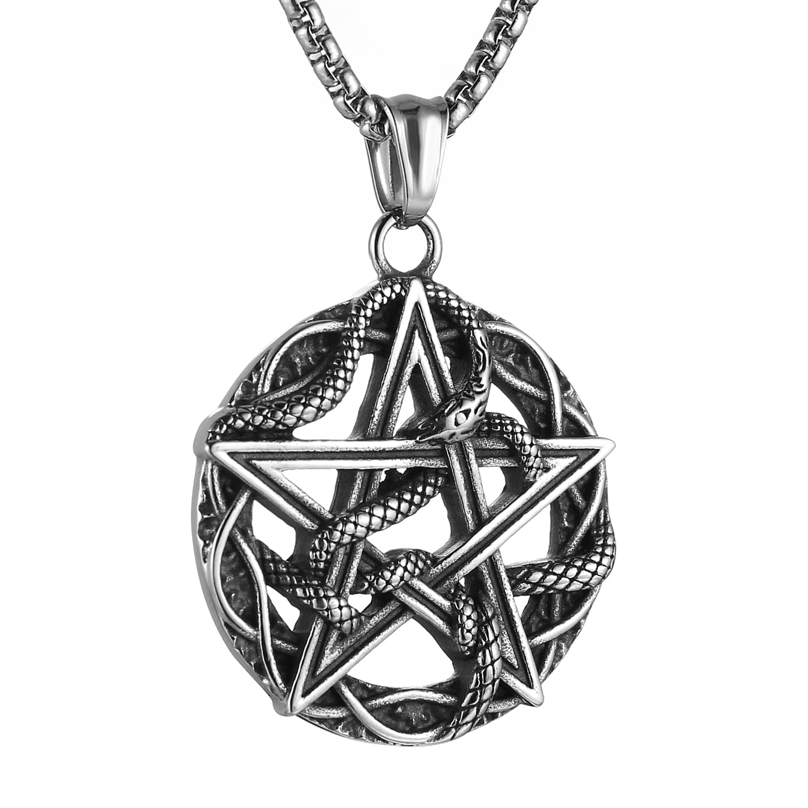 HZMAN Stainless Steel Pentagram Necklace Snake Winding The Seal of Star ...