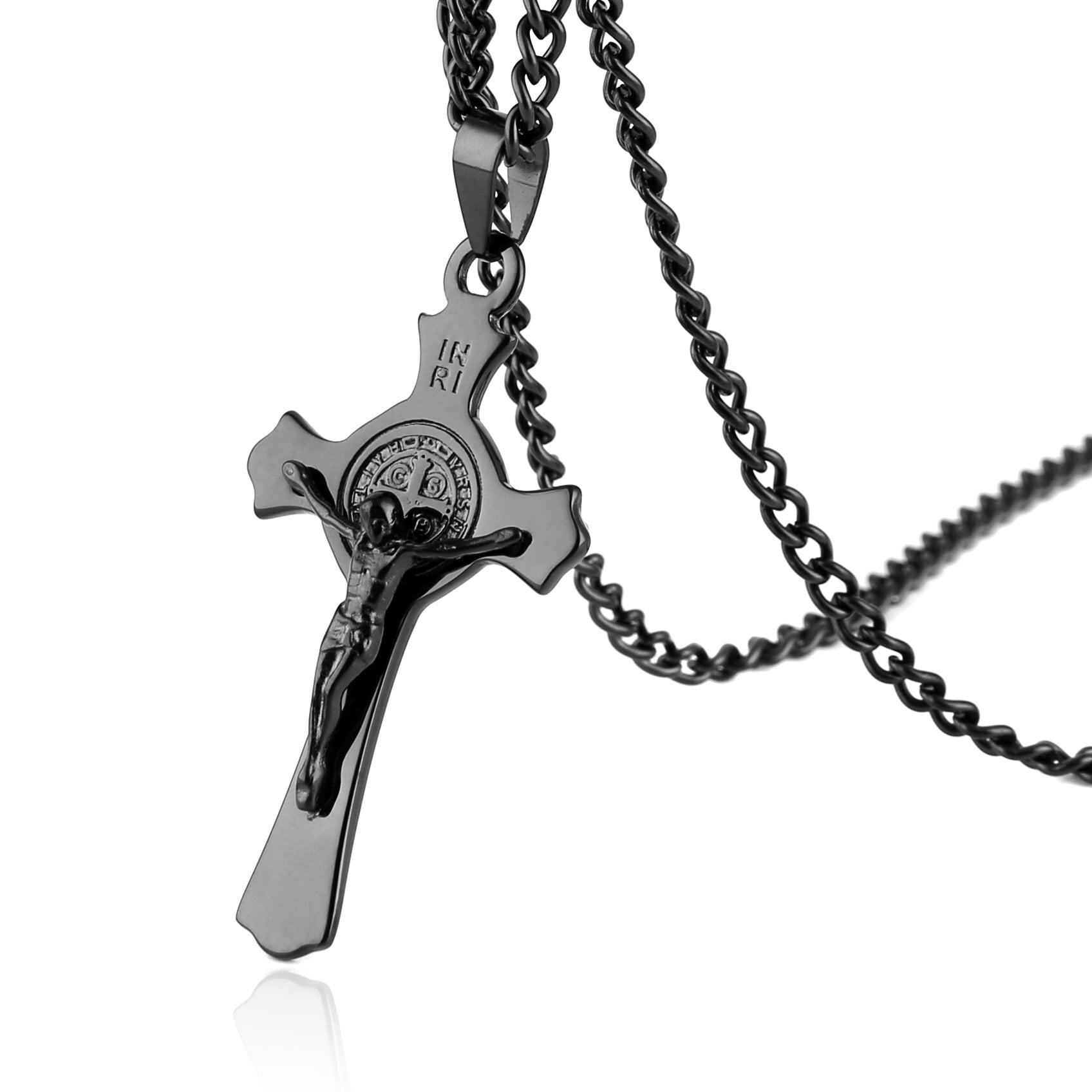 HZMAN Stainless Steel Saint St St. Benedict Crucifix Cross Pendants ...