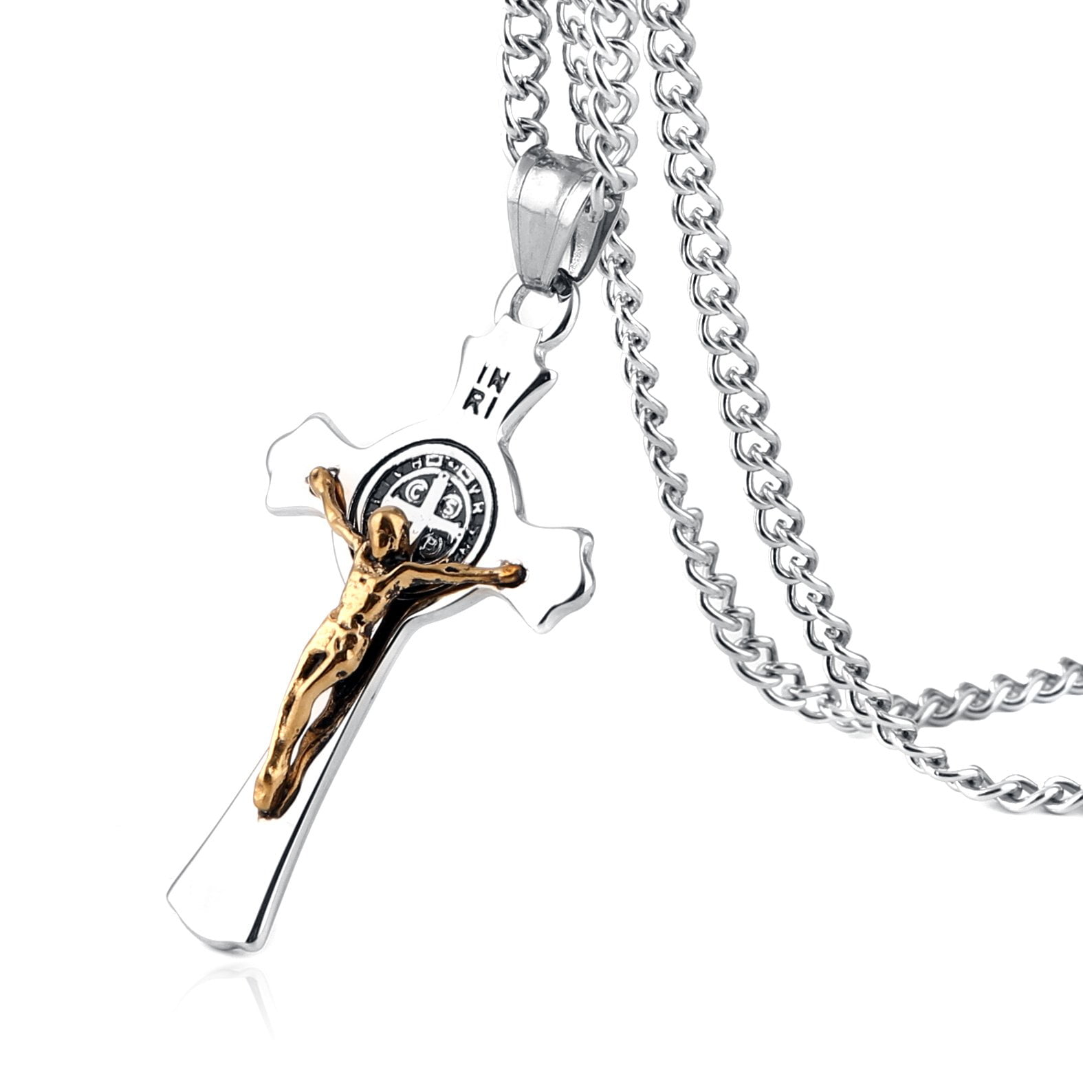HZMAN Stainless Steel Saint St St. Benedict Crucifix Cross Pendants ...