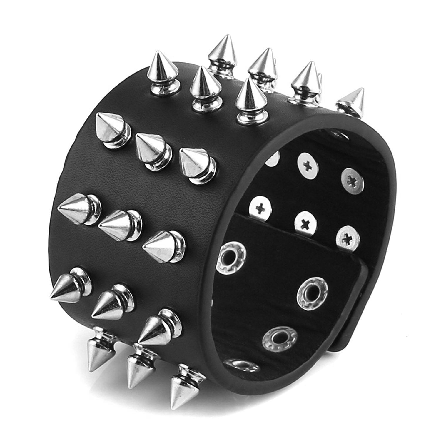 Hzman, Leather Bracelet, Spike Black, 5cm Wide, Unisex Punk Rock Biker ...