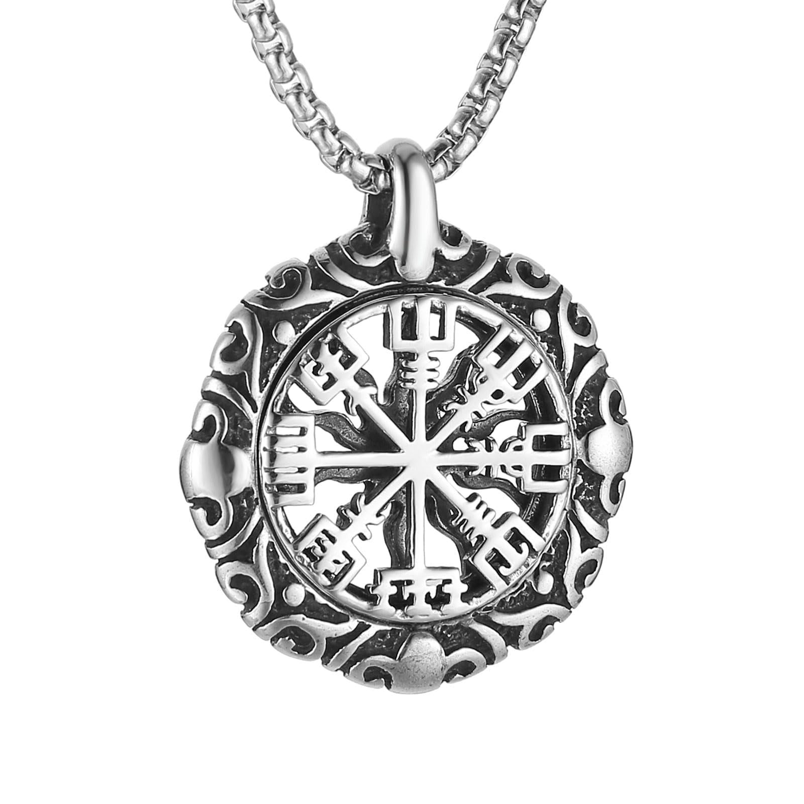 HZMAN Viking Vegvisir Norse Compass Stainless Steel Necklace Double ...